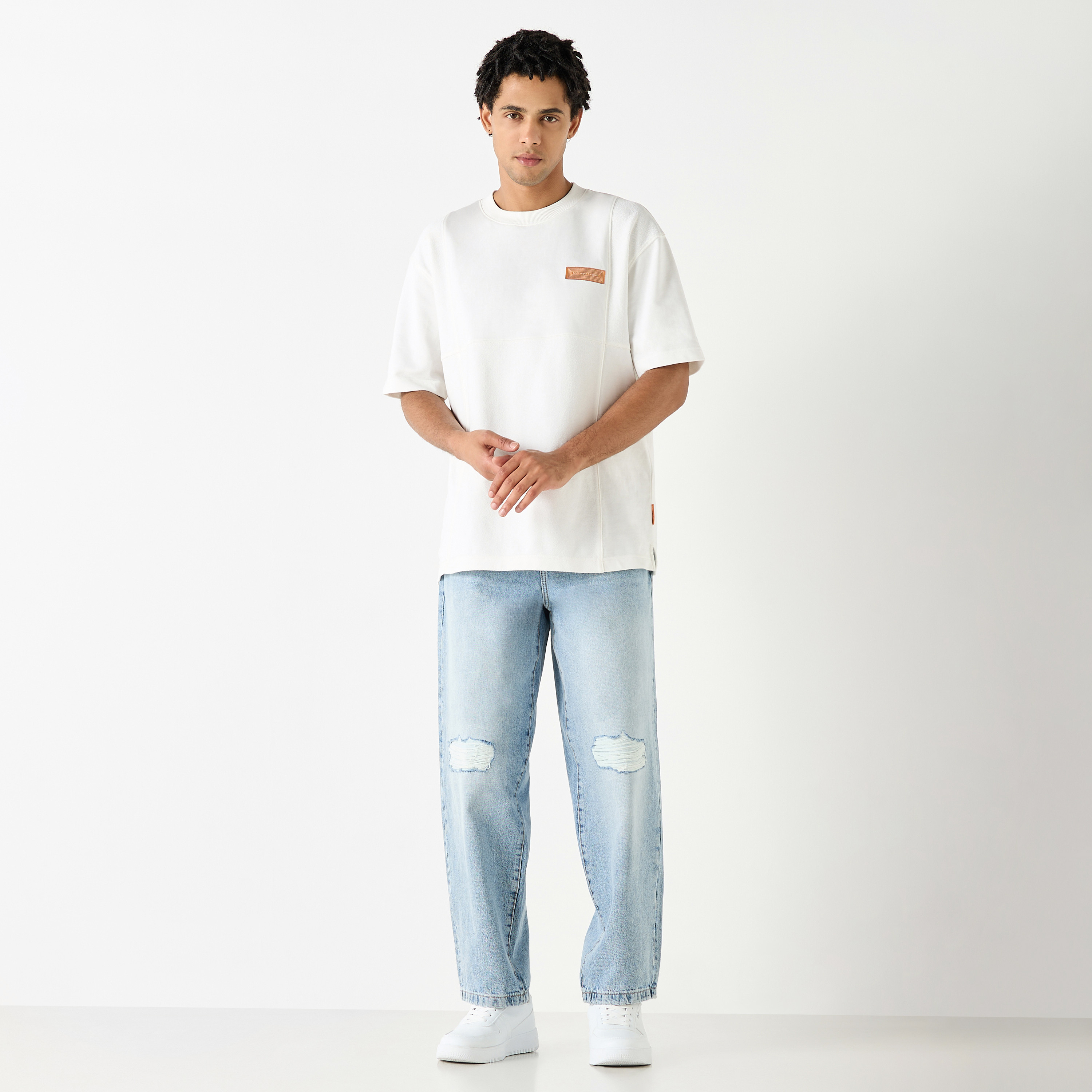 Shop Lee Cooper Baggy Fit Jeans with Pockets and Button Shop Lee Cooper Baggy Fit Jeans with Pockets and Button