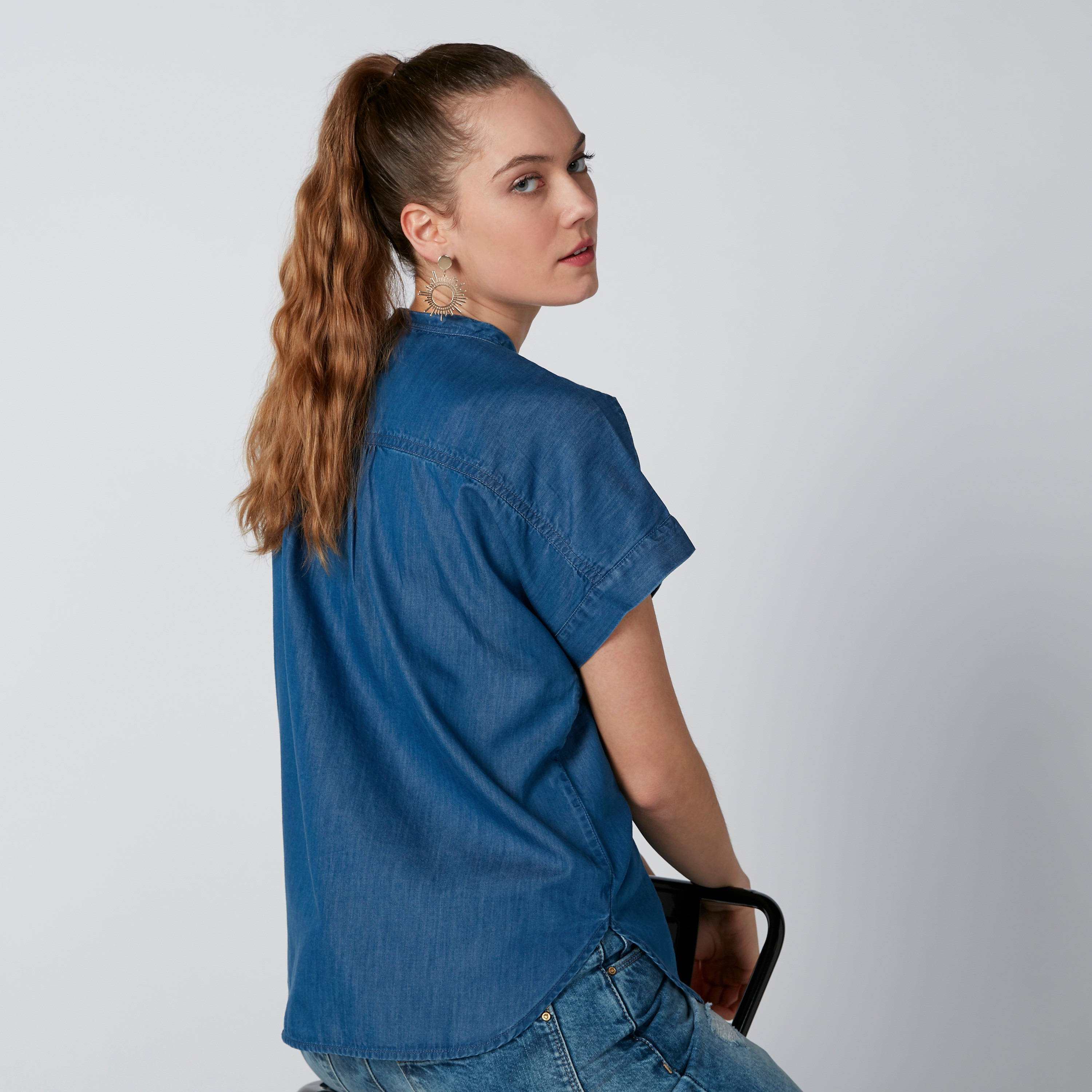Buy Sustainable Mandarin Collar Top with Extended Sleeves Online ...