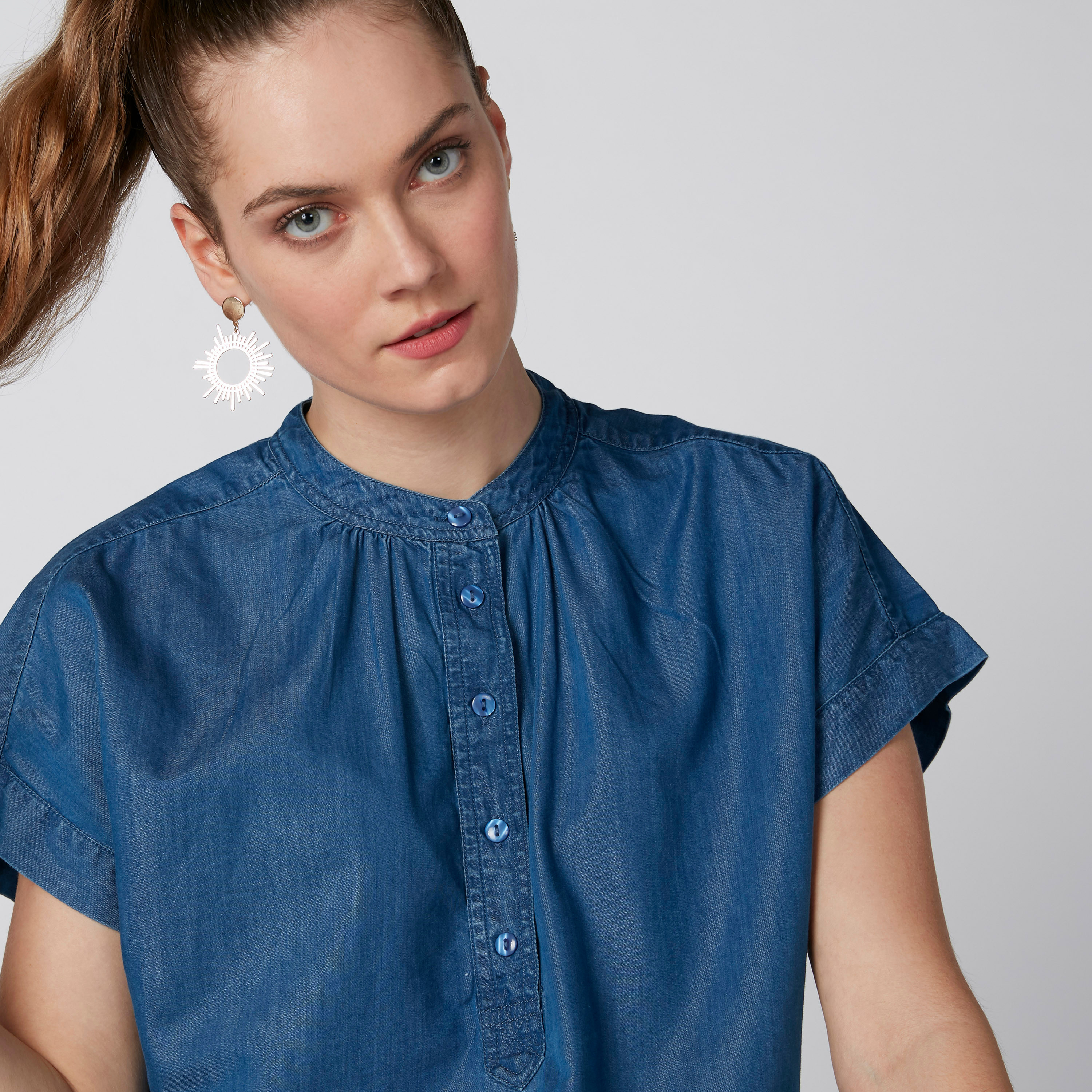Buy Sustainable Mandarin Collar Top with Extended Sleeves Online ...