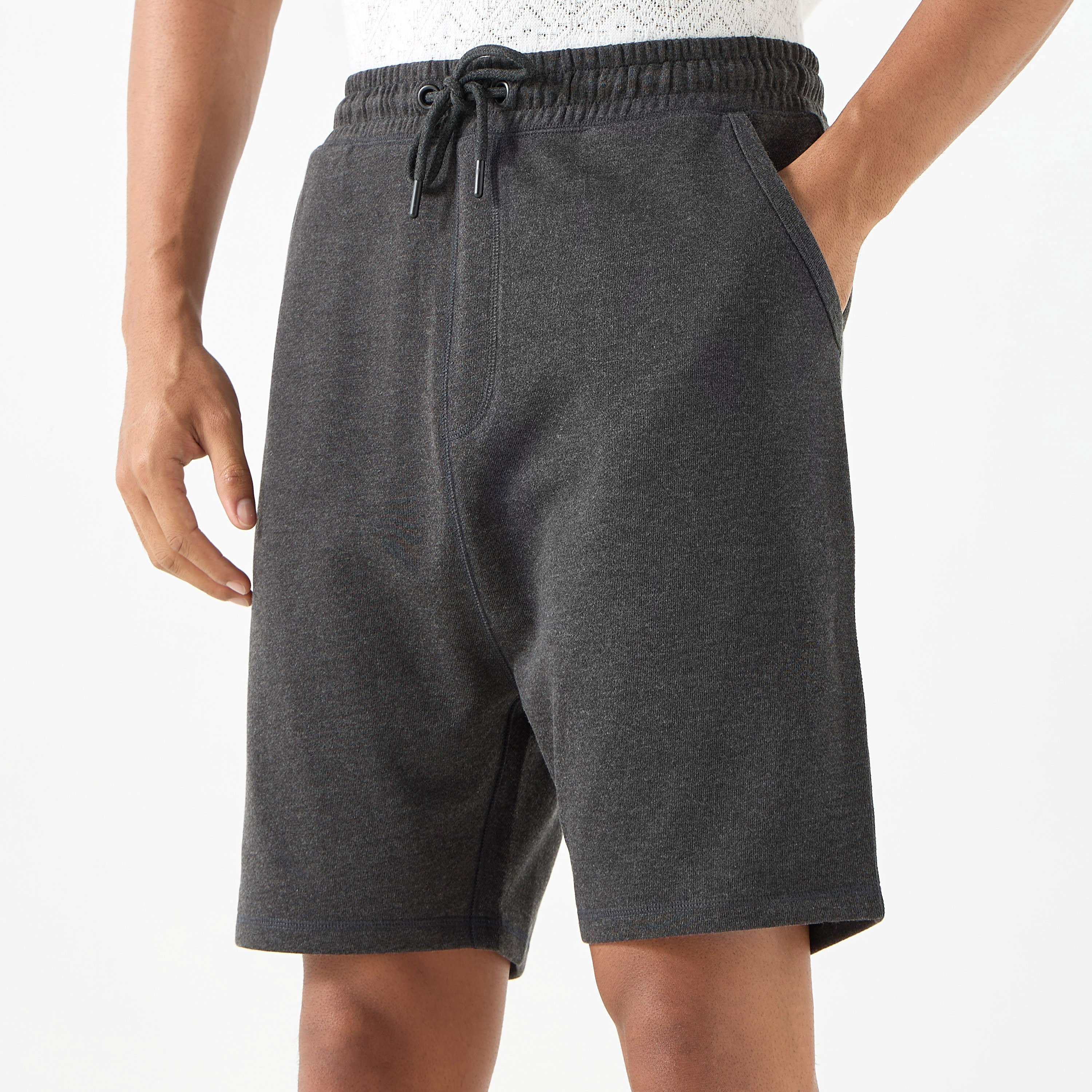 Shop Solid Shorts with Drawstring Closure and Pockets Online | Splash UAE
