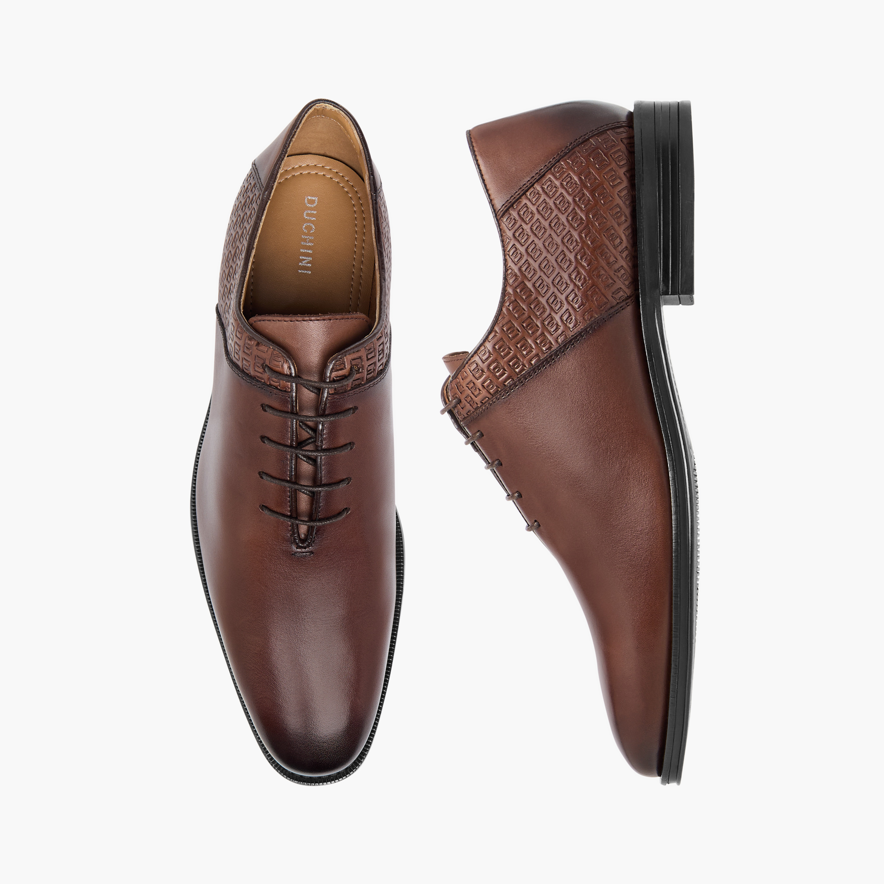 Shop Duchini Men's Leather Monogram Textured Lace-Up Oxford Shoes ...