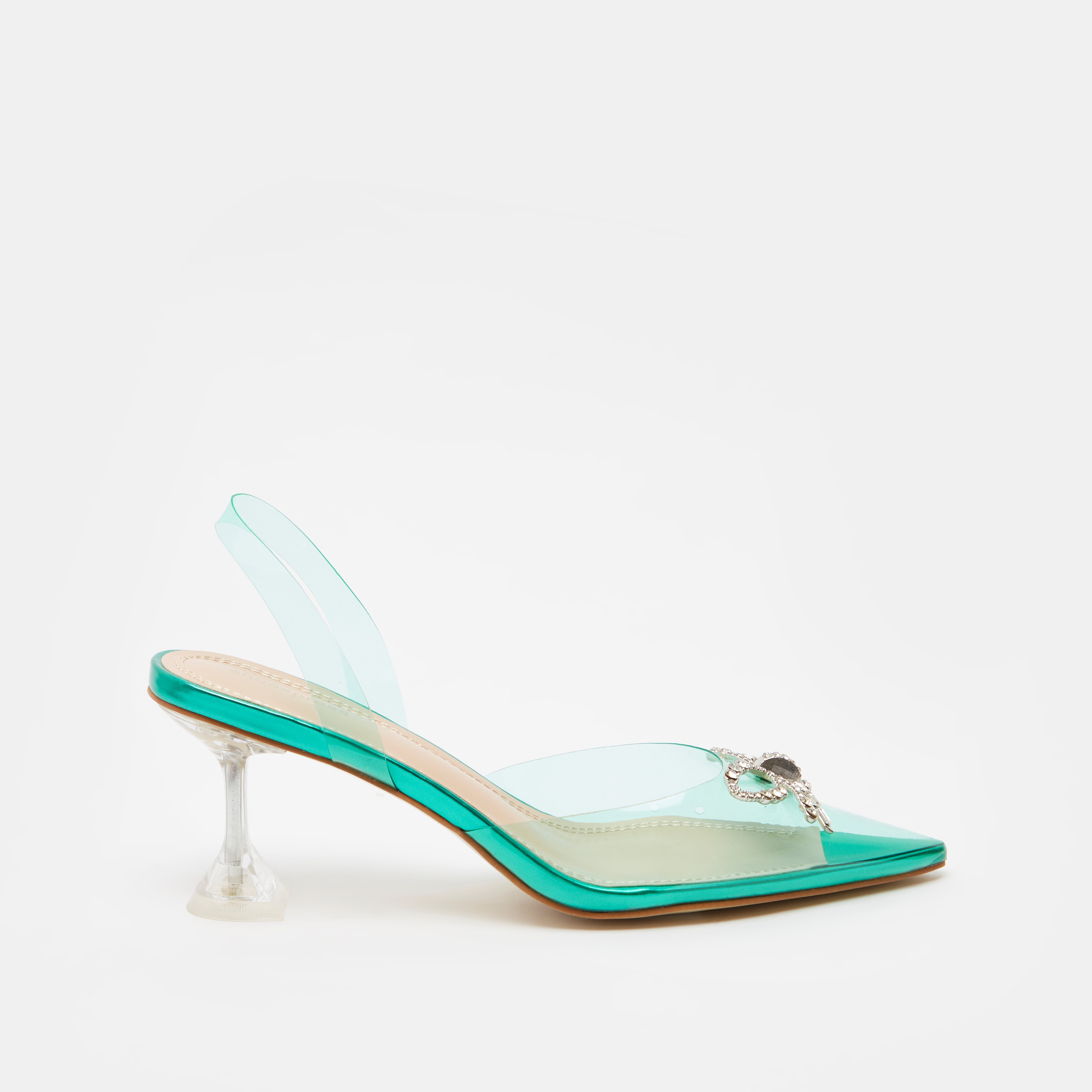 Buy Bow Embellished Pointed Toe Slip-On Shoes with Stiletto Heels ...