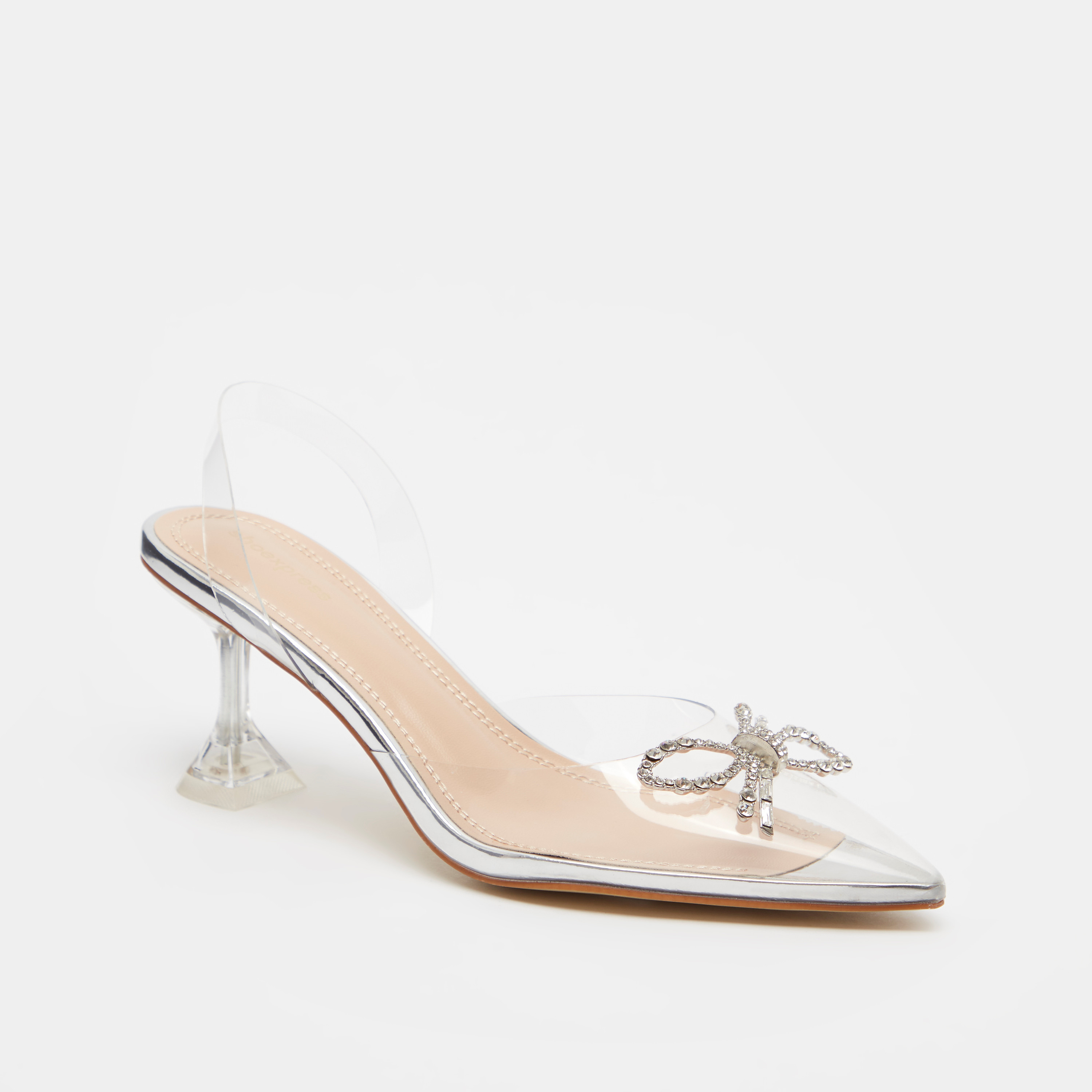Buy Bow Embellished Pointed Toe Slip-On Shoes with Stiletto Heels ...