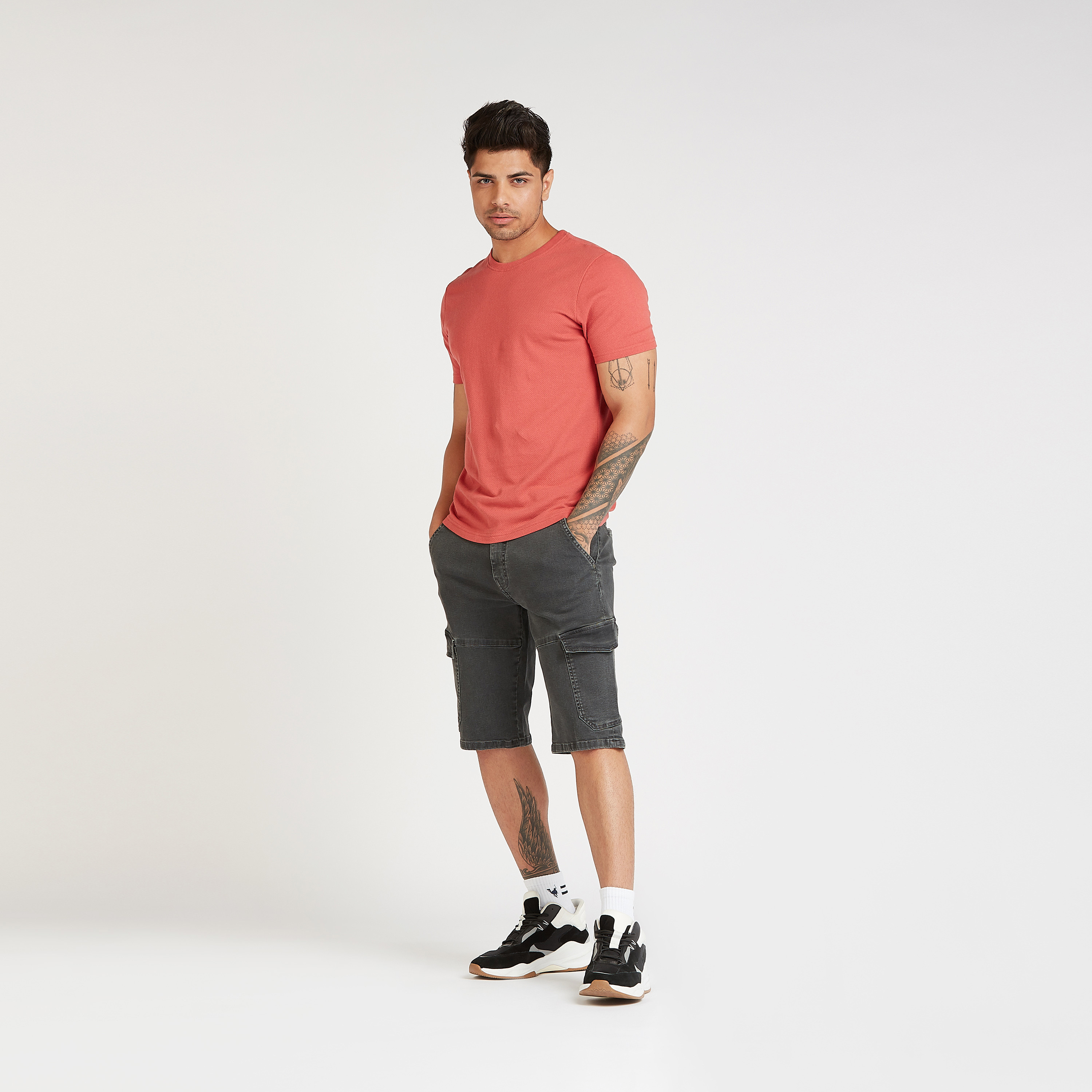 Shop Solid Denim Cargo Shorts with Pocket Detail and Belt Loops Online ...