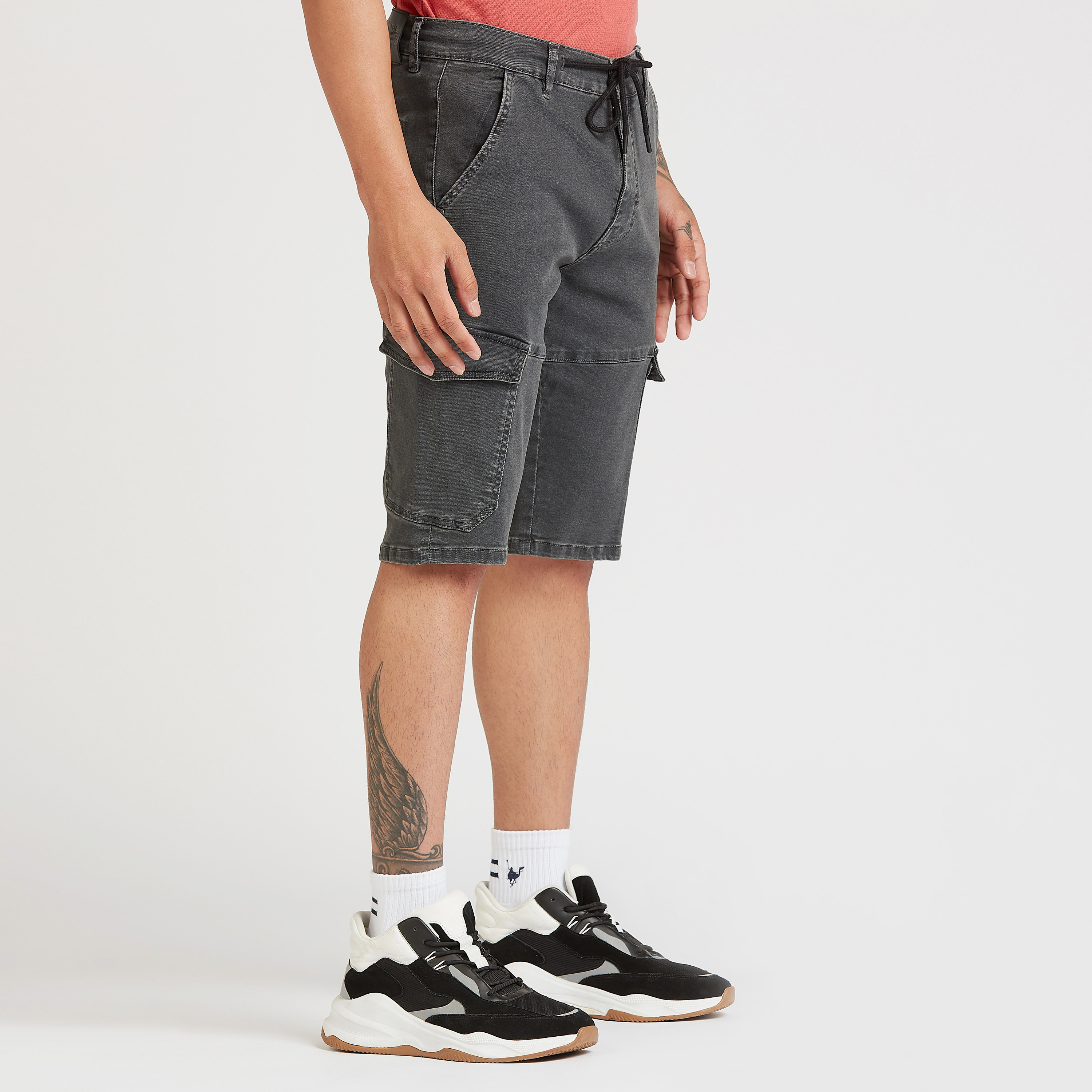Shop Solid Denim Cargo Shorts with Pocket Detail and Belt Loops Online ...