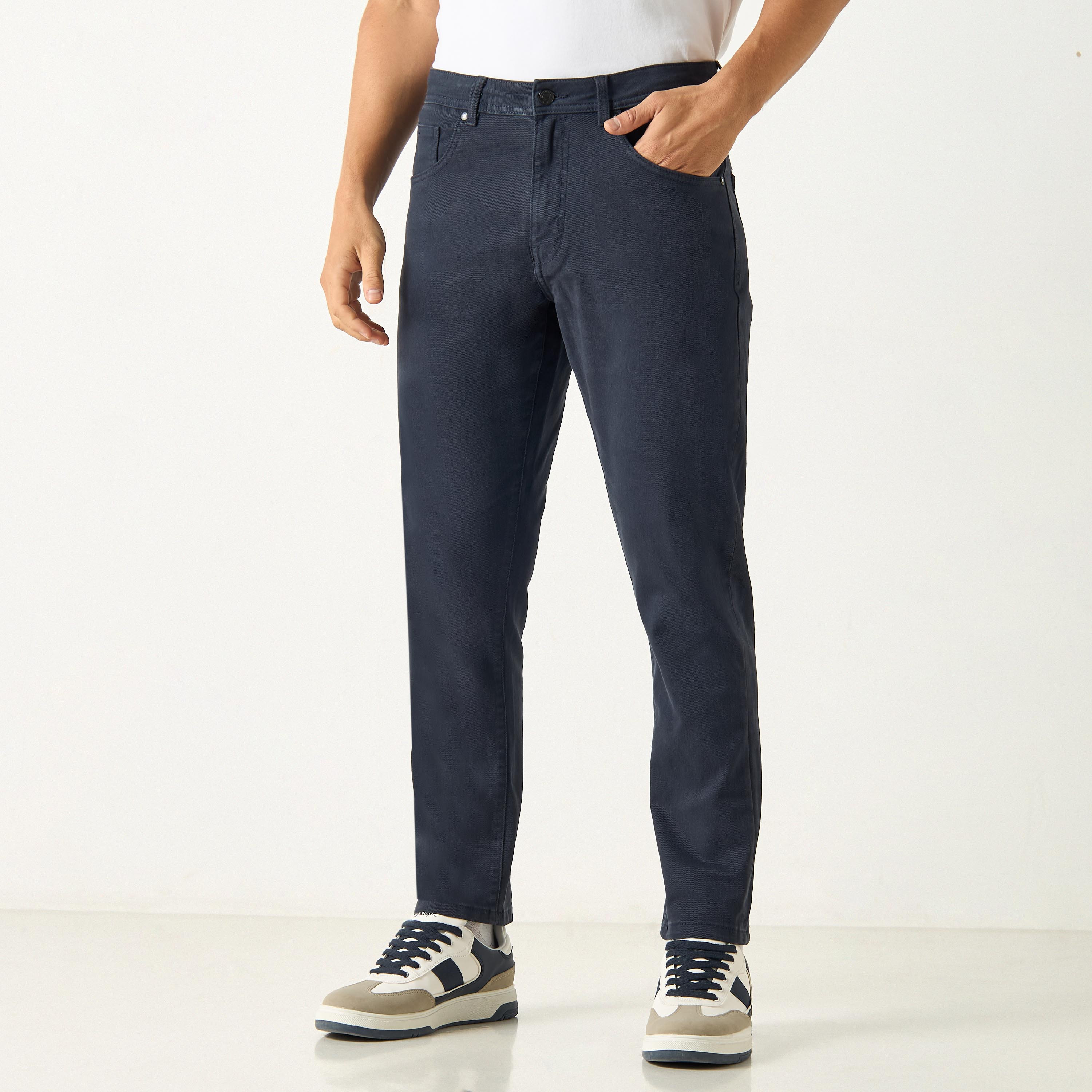 Shop Solid Slim Fit Jeans with Pockets Online | Splash UAE