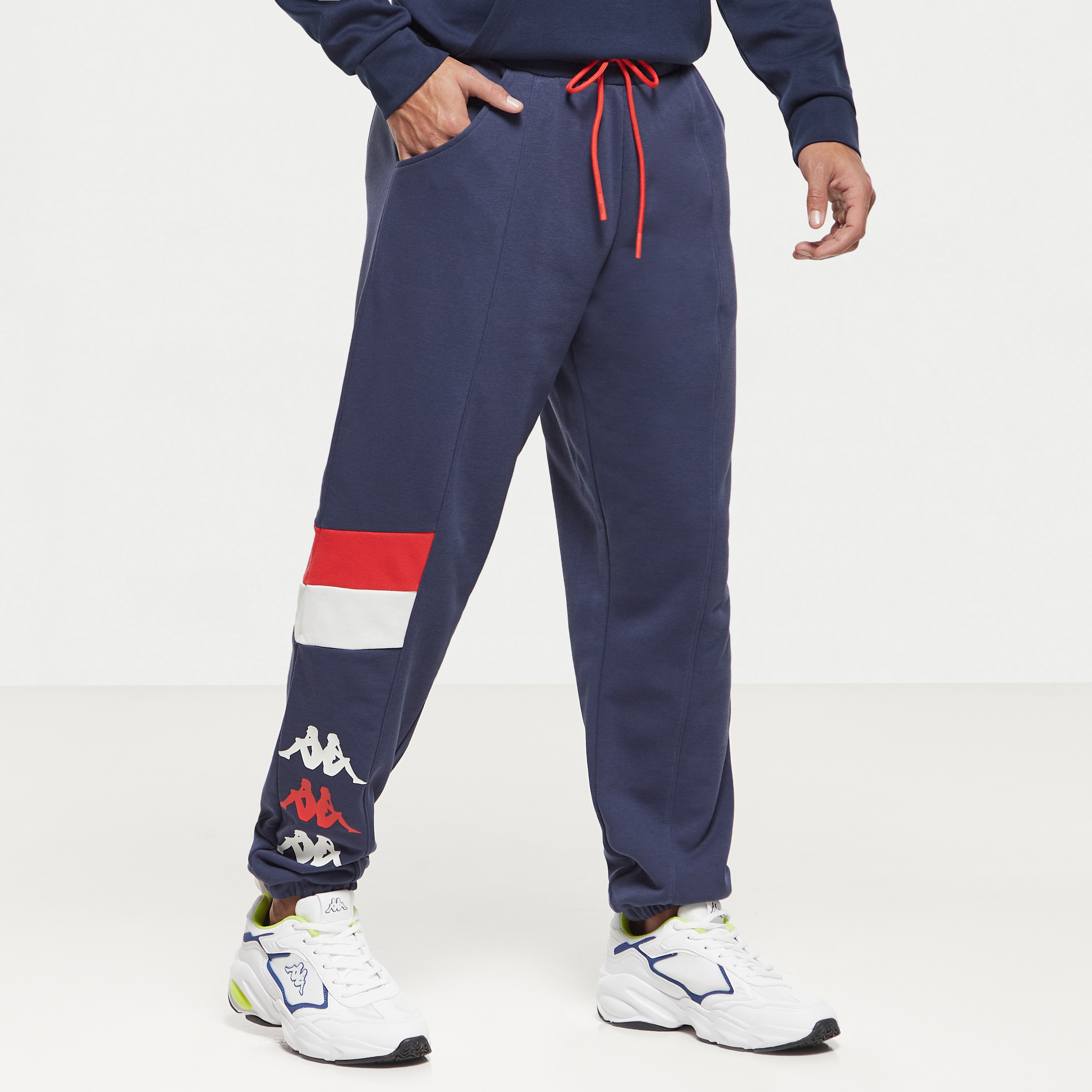 Shop Kappa Logo Print Colourblocked Joggers with Drawstring Closure ...