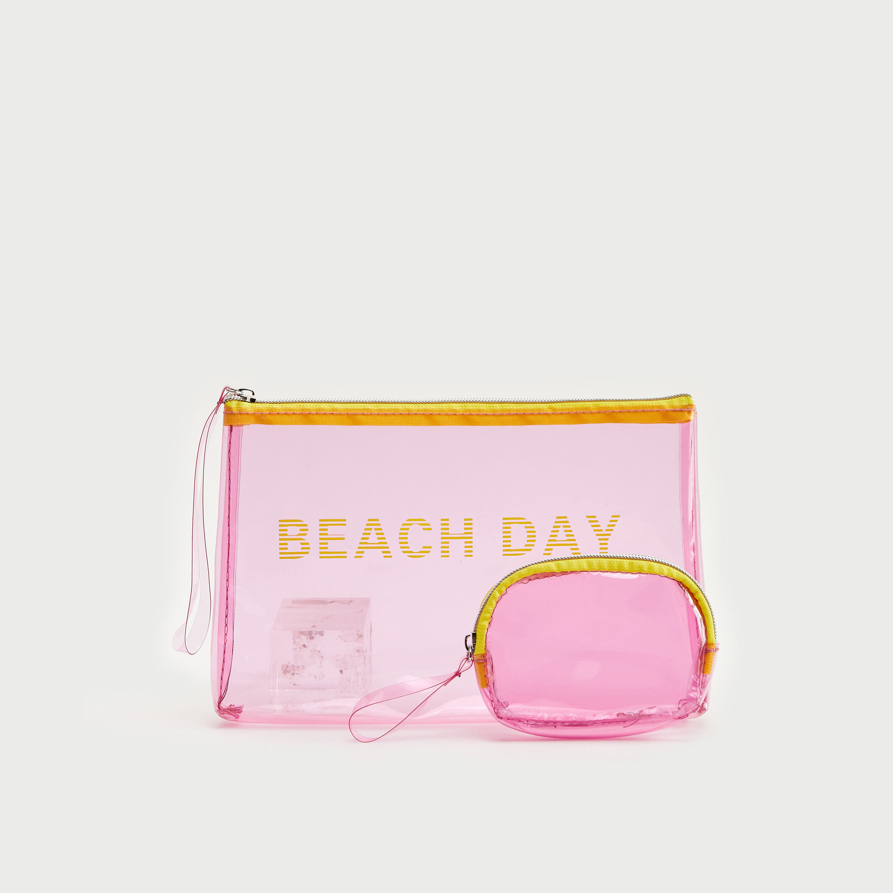 Shop Slogan Print 2-Piece Pouch Set with Zip Closure Online ...