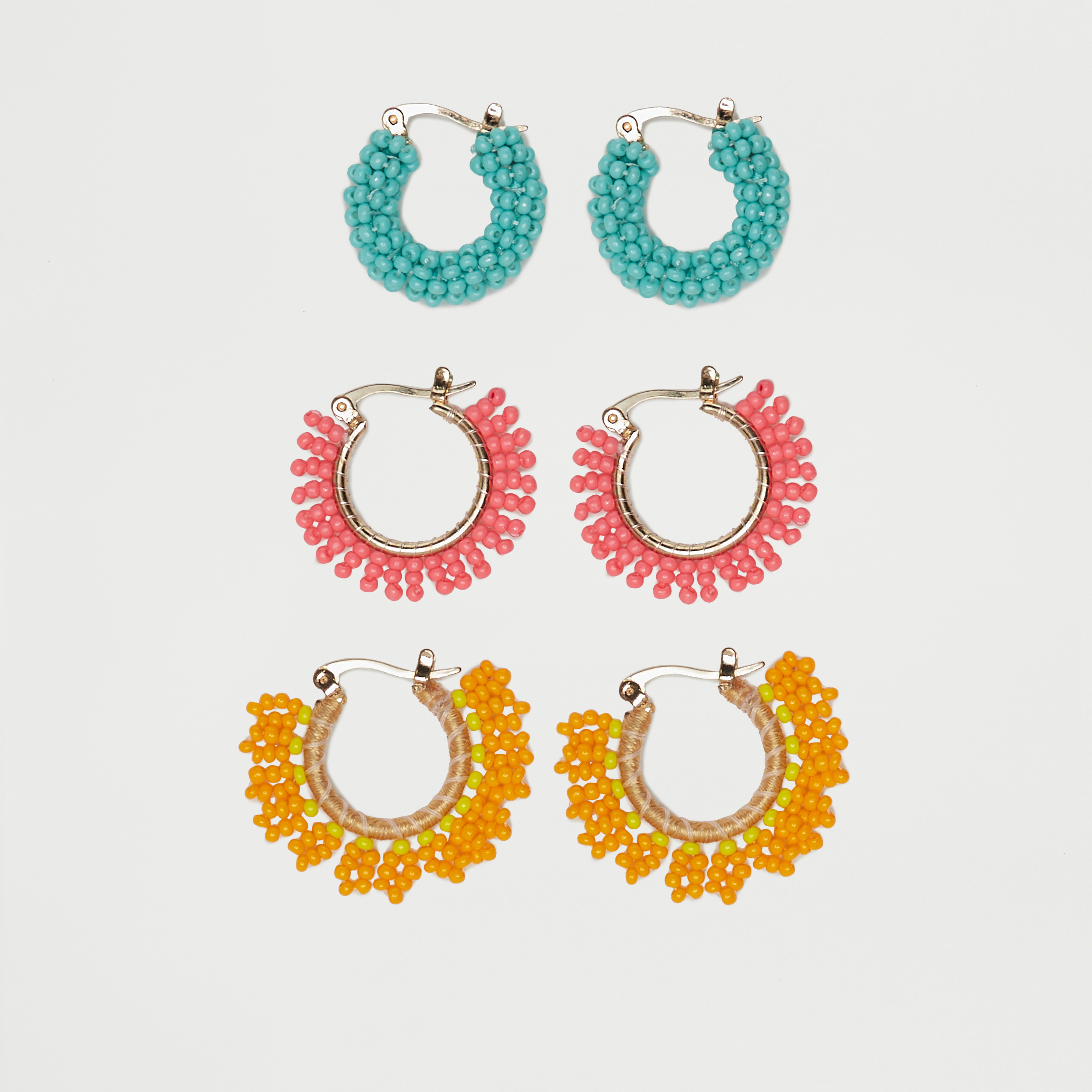 Set of 3 Beads Hoop Earrings