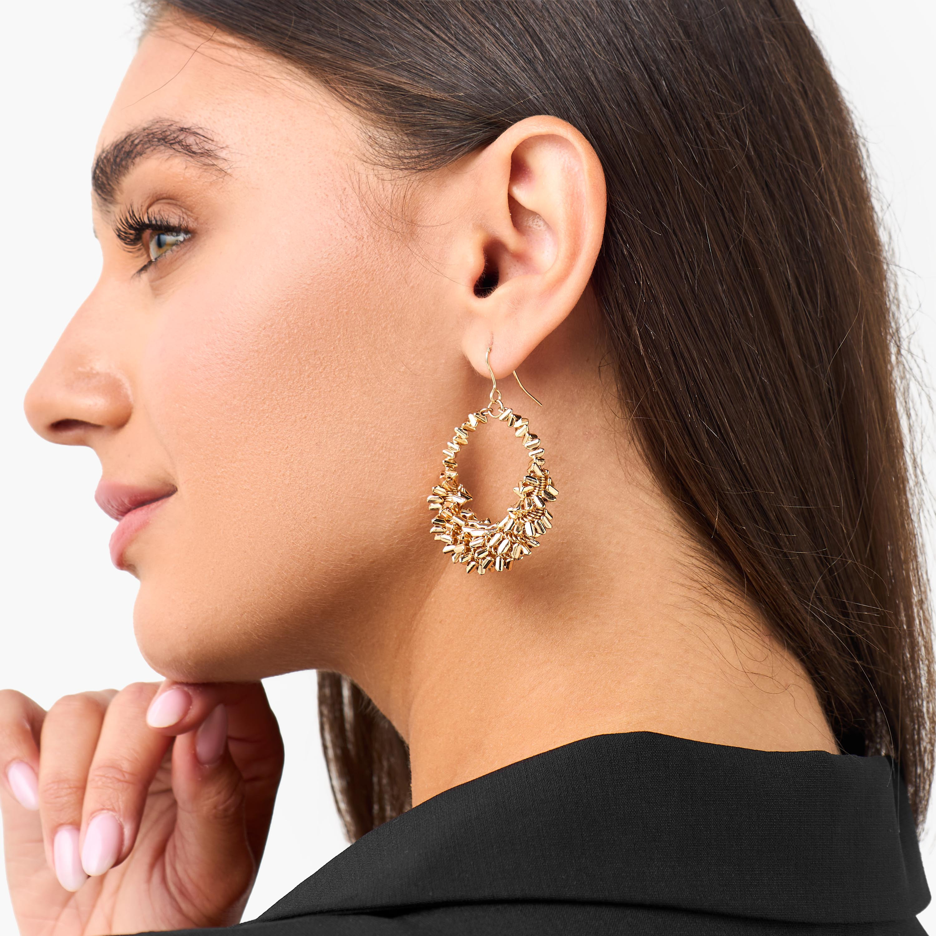 Buy Gold Tone Embellished Hoop Earrings with Fish Hook Online ...