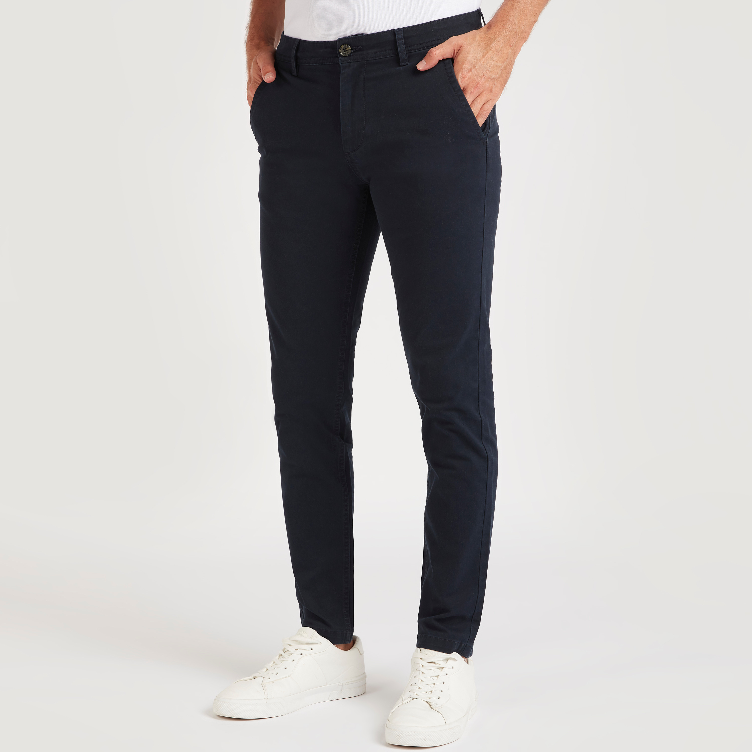 Shop Solid Skinny Fit Mid-Rise Chino Pants with Button Closure Online ...