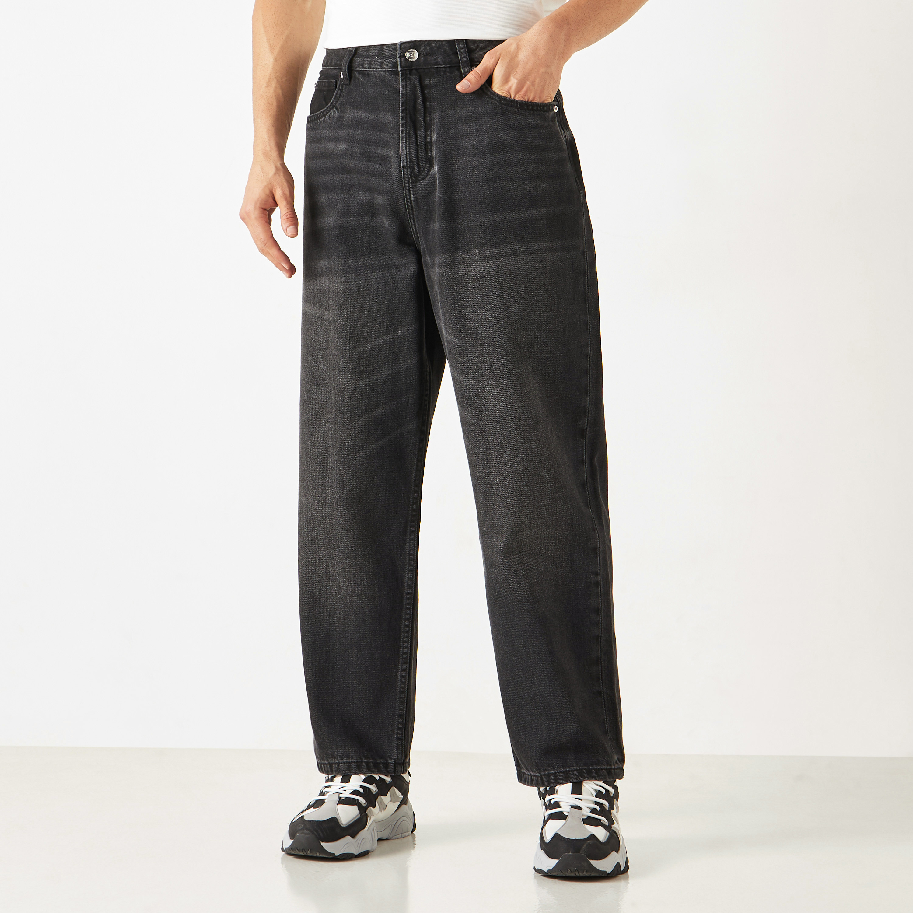 Shop Emperor Solid Wide Leg Jeans with Pockets Online | Splash UAE