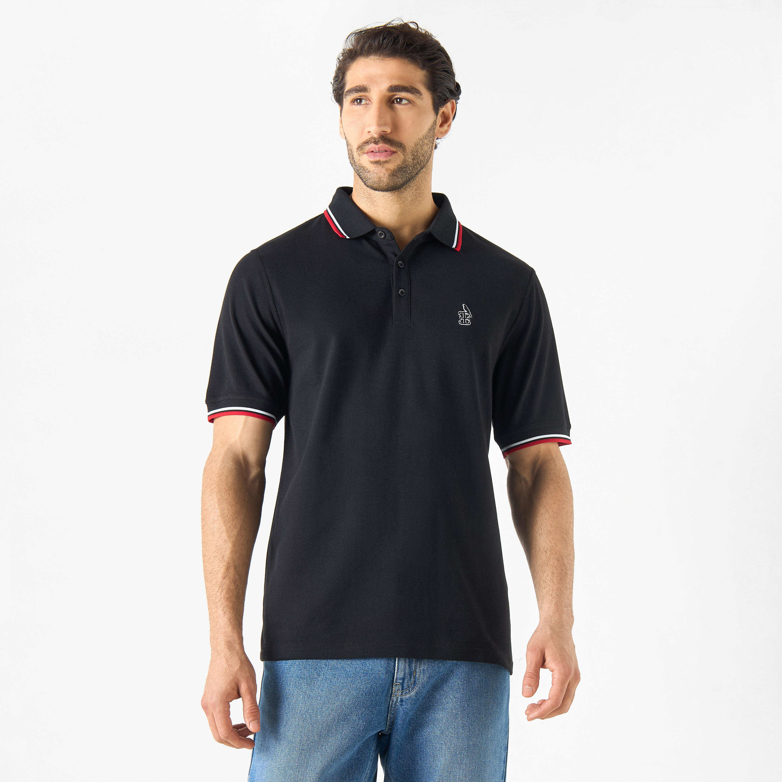 Shop Emperor Jeans Logo Embroidered Polo T-shirt with Tipping Detail ...