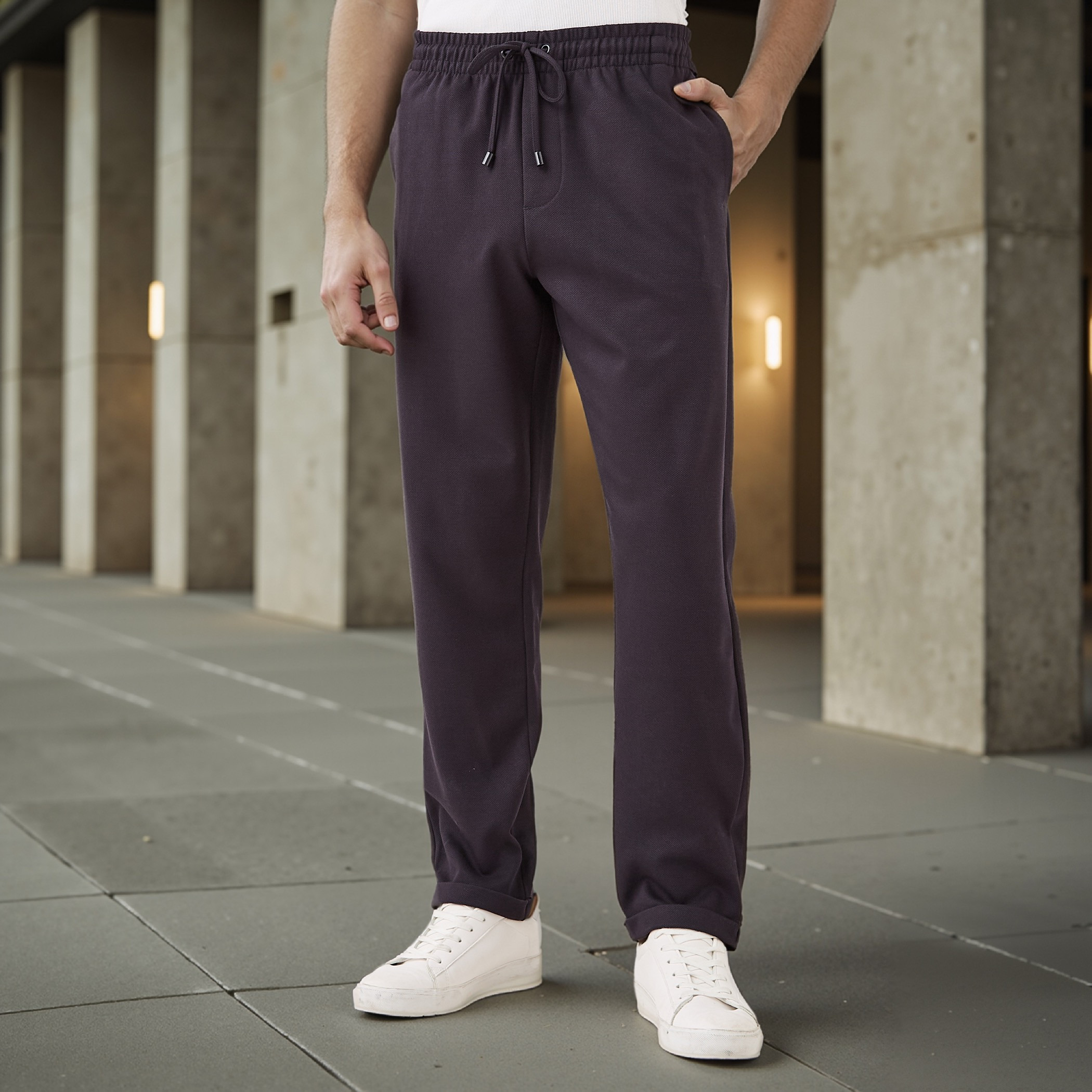 Shop Slim Fit Pique Flexi Waist Pants with Pockets Online | Centrepoint ...