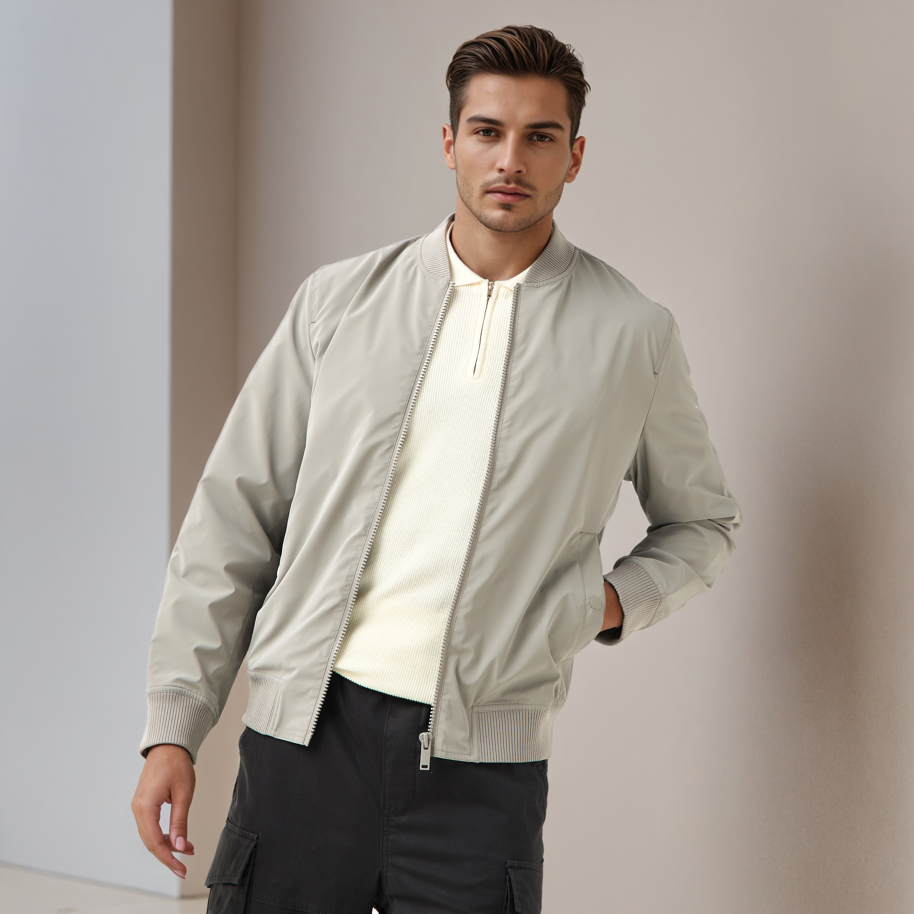Shop Men Regular Fit Bomber Jacket Online | Centrepoint Qatar