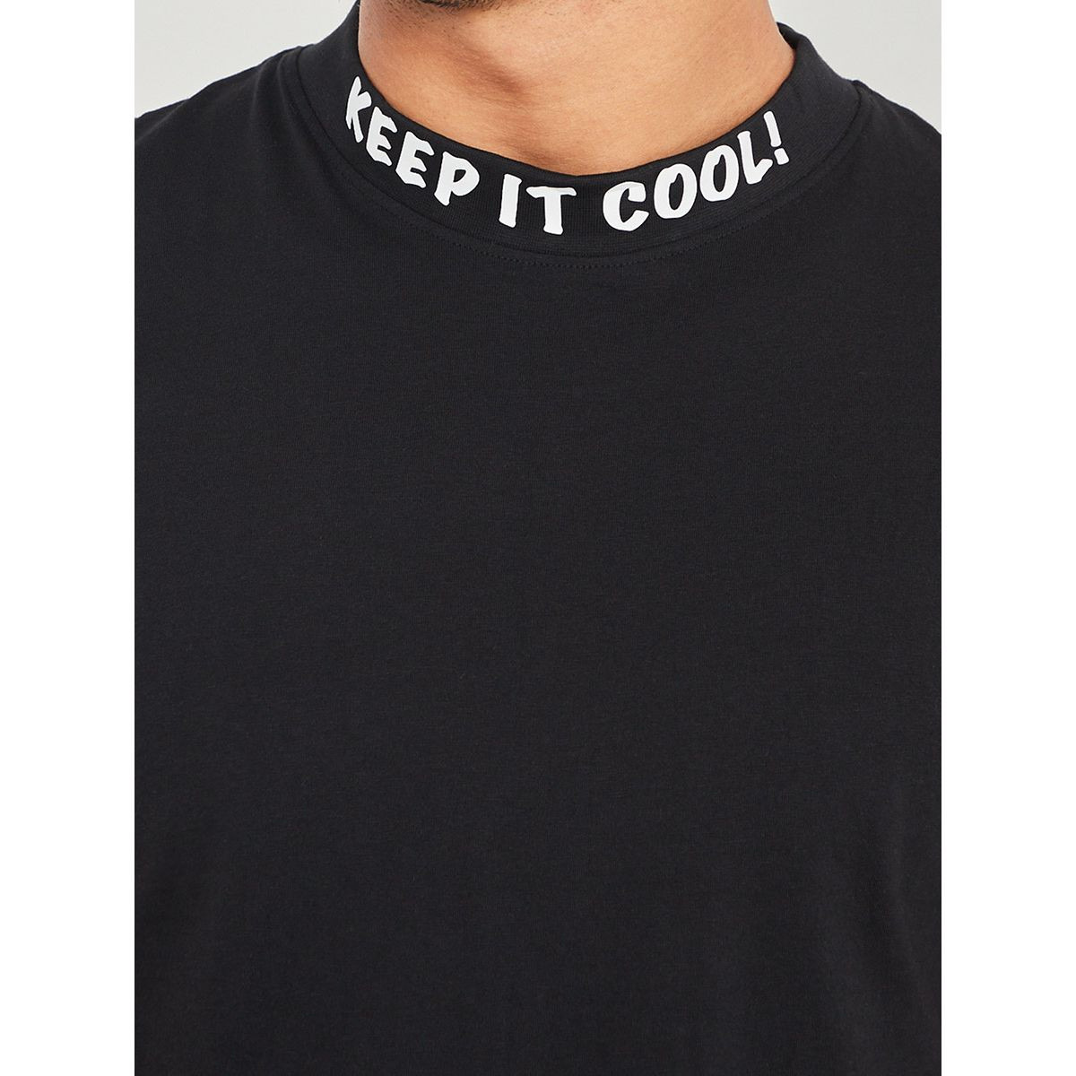 Shop Styli Keep It Cool Slogan Print Rib Neck Regular Fit T-shirt ...