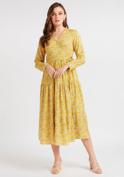 Shop Floral Print Midi Wrap Dress With Tie Ups And Pockets Online
