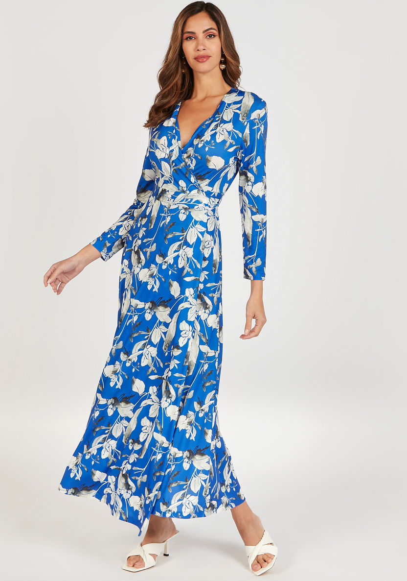 Buy Womens Floral Print Maxi Wrap Dress With Tie Up Belt And Long Sleeves Online Centrepoint Uae