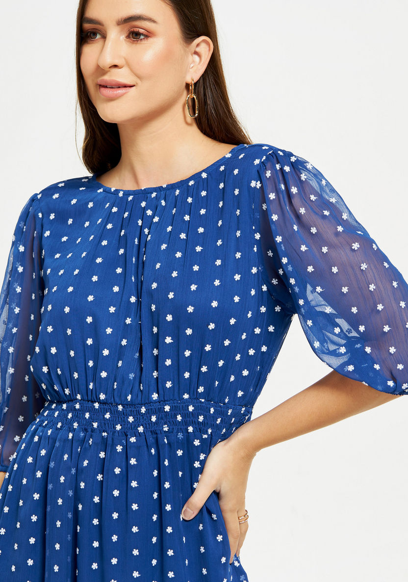 Buy All Over Floral Print Midi Dress With Shirred Detail And Tie Ups Splash Uae