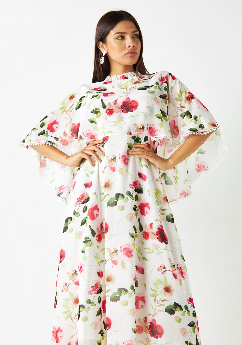 Buy Womens All Over Floral Print Cape Dress With Ruffles And Lace