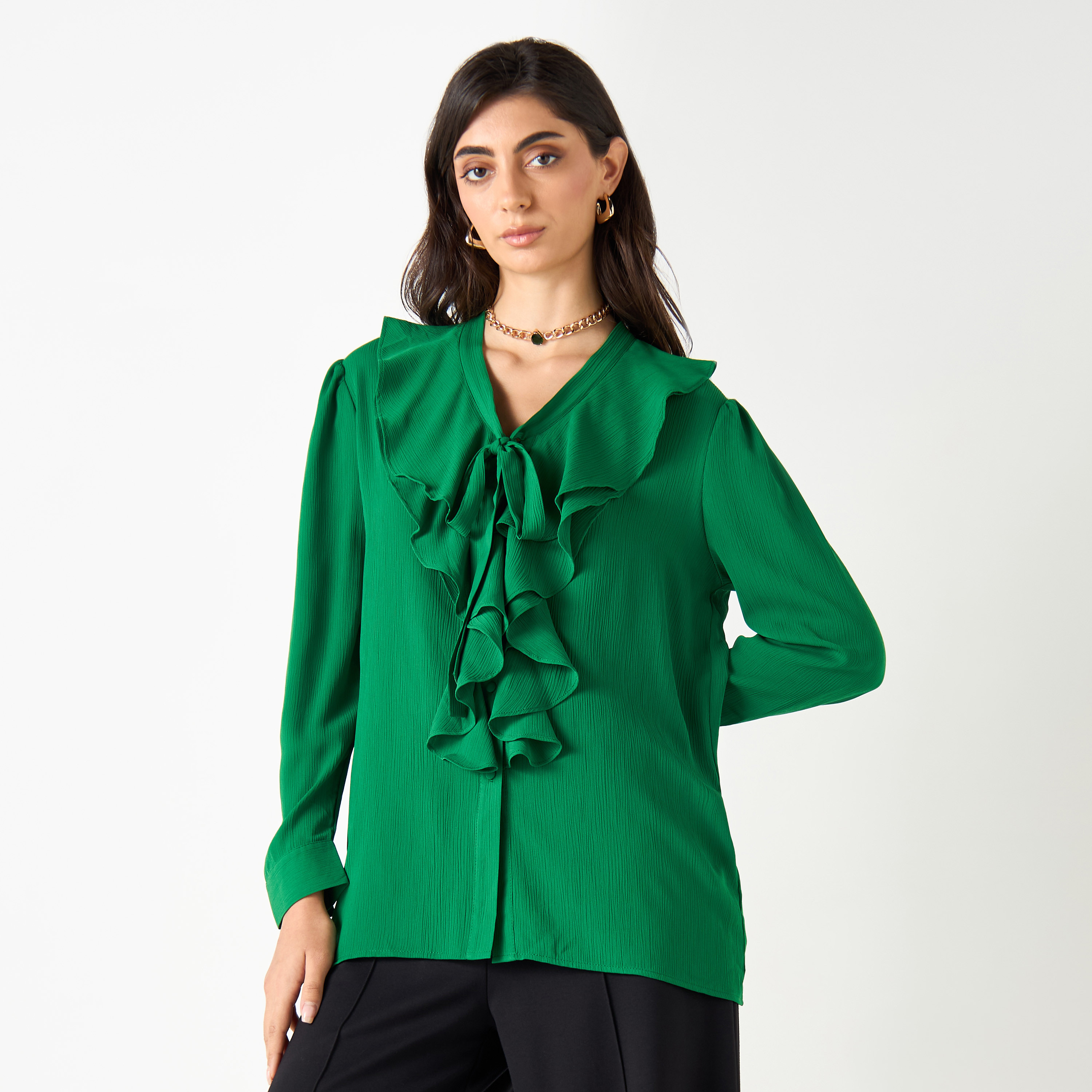 Shop Ruffle Detail Top with Long Sleeves and Tie-Ups Online | Splash UAE