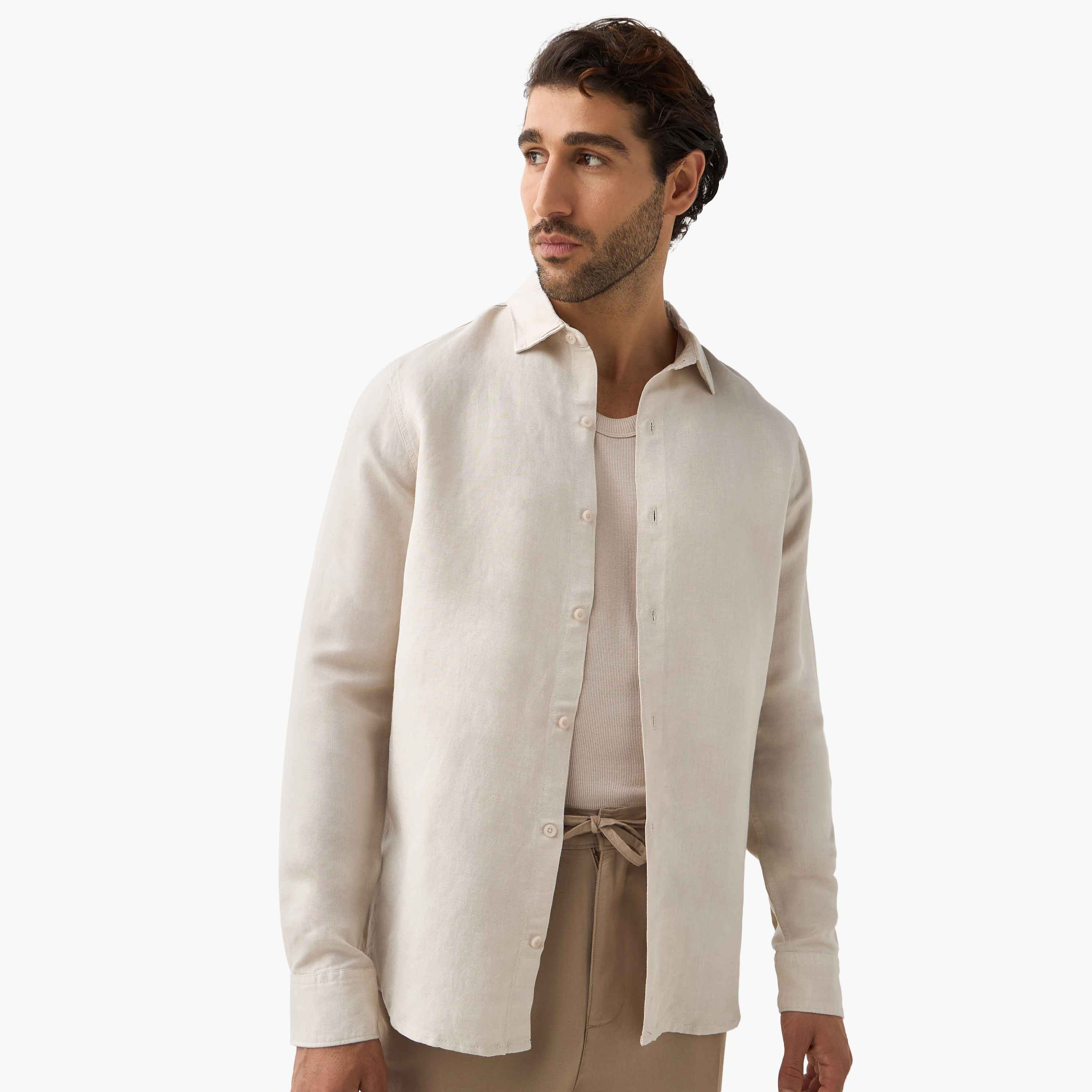 Shop Regular Fit Collared Linen Blend Shirt Online | Splash Kuwait