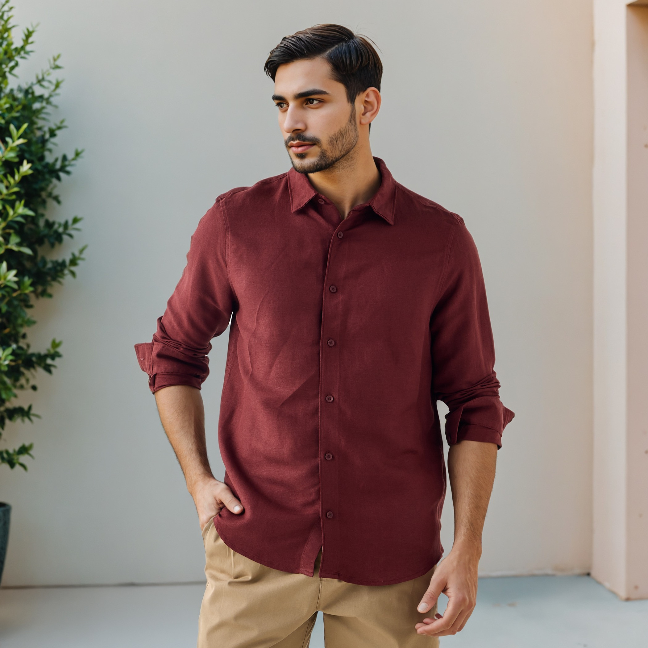 Shop Regular Fit Linen Blend Shirt Online | Centrepoint Kuwait