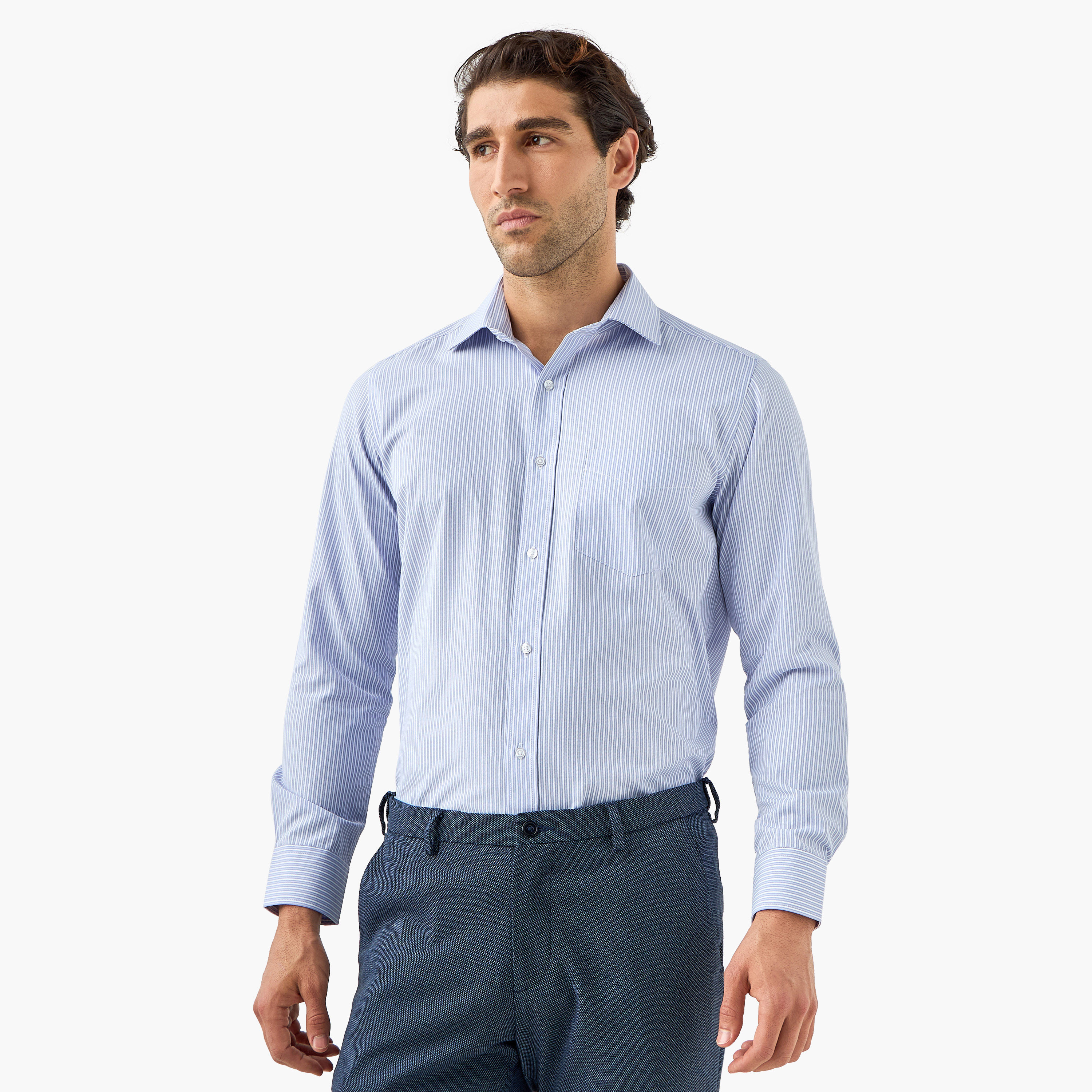 Shop Regular Fit Striped Shirt with Long Sleeves Online | Centrepoint ...