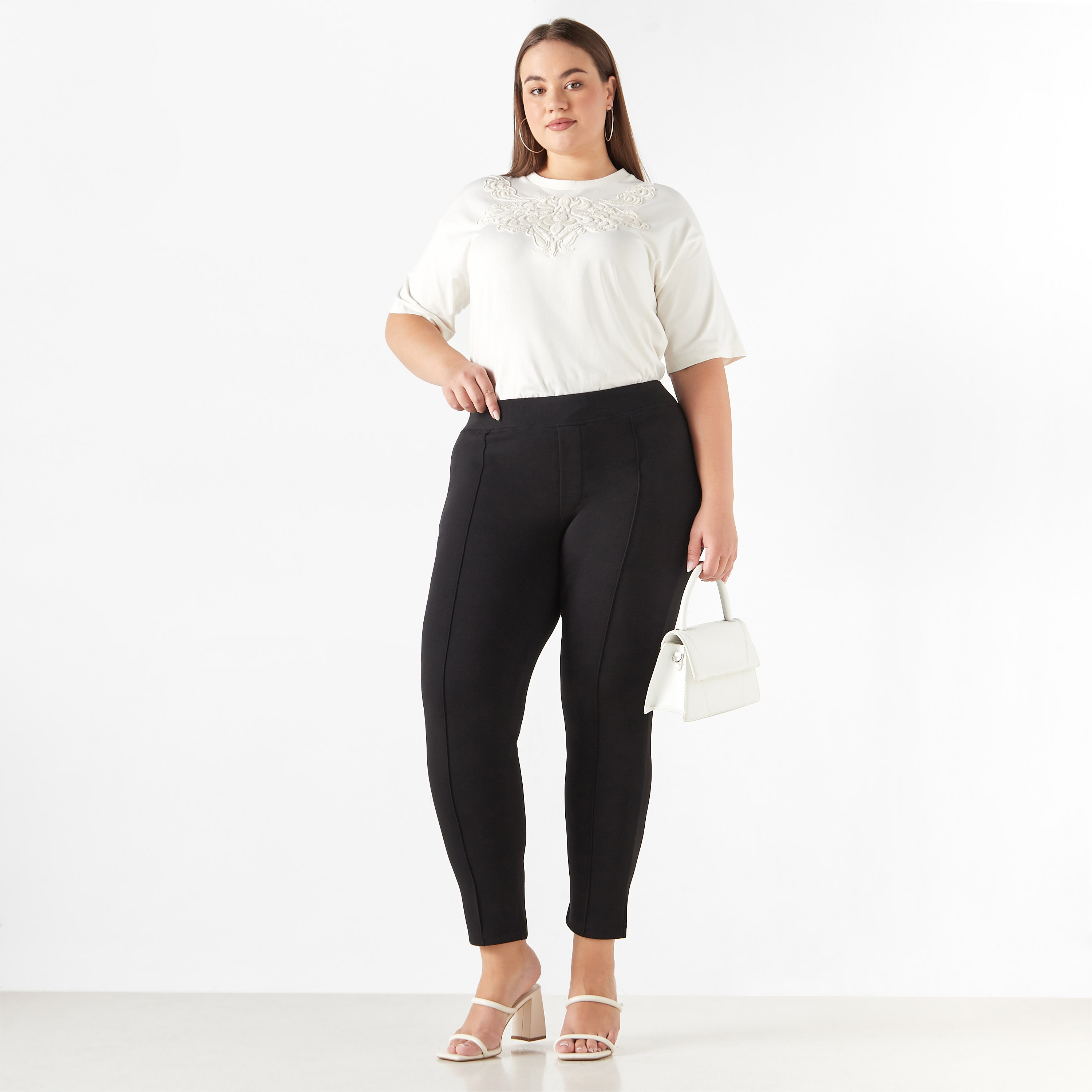 Shop Plus Size Ulla Popken Embroidered Top with Short Sleeves and Round ...