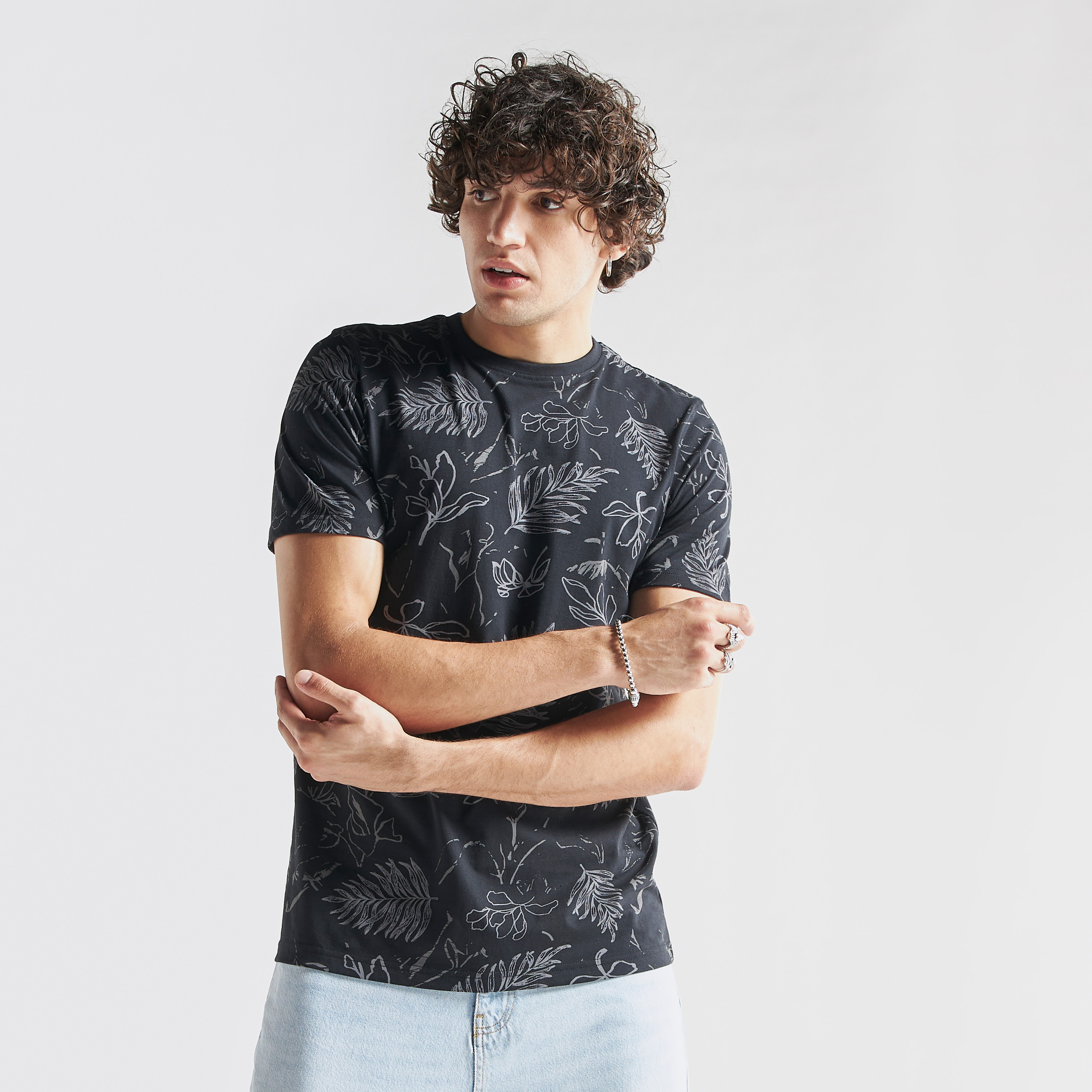 Shop All-Over Print Textured Crew Neck T-shirt with Short Sleeves ...
