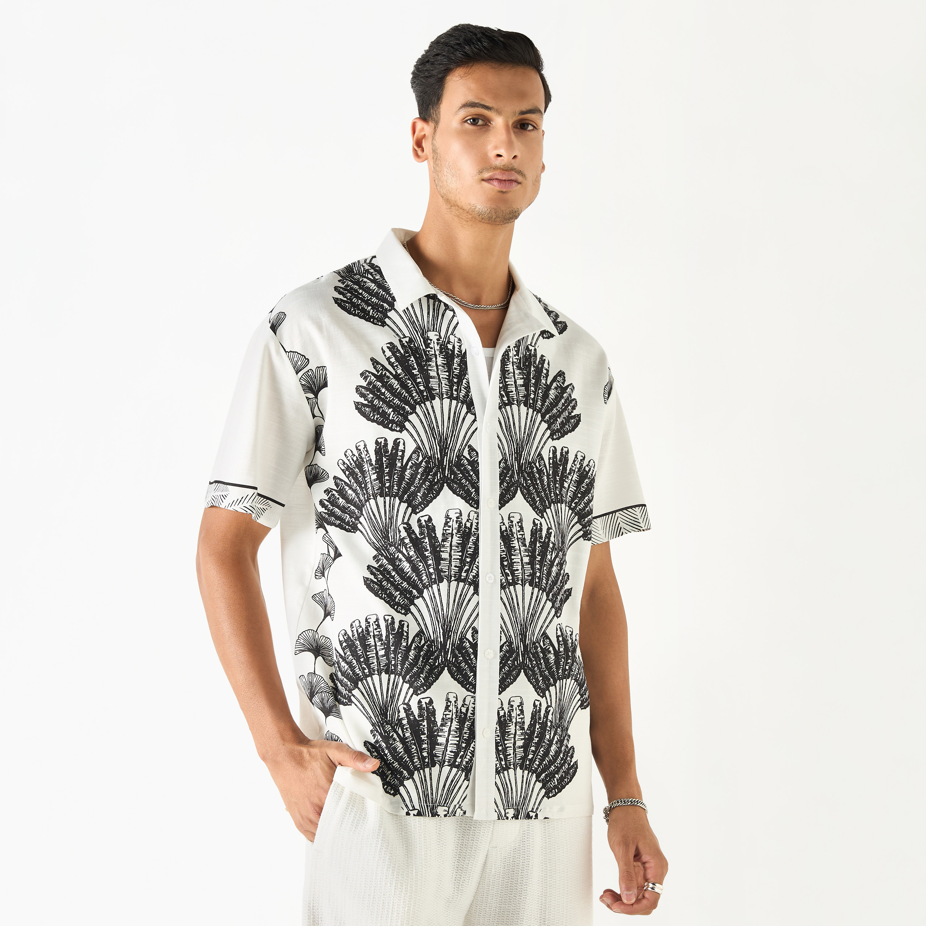 Shop Relaxed Fit Leaf Print Shirt with Camp Collar Online | Splash UAE