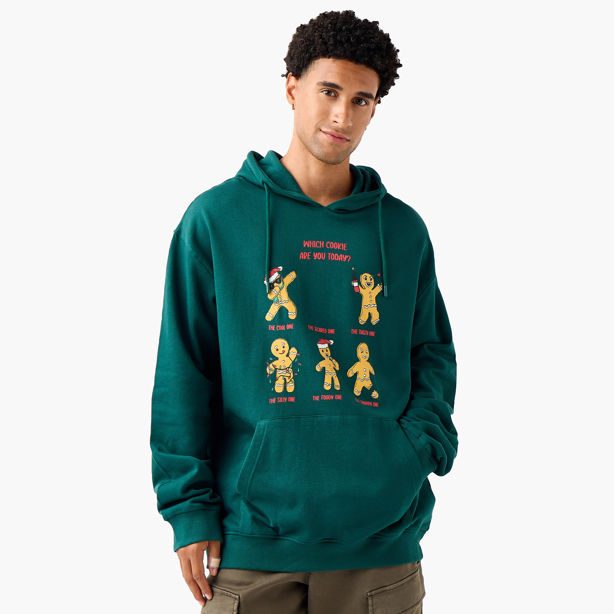Shop Men Regular Fit Christmas Gingerbread Man Print Hoodie Online ...