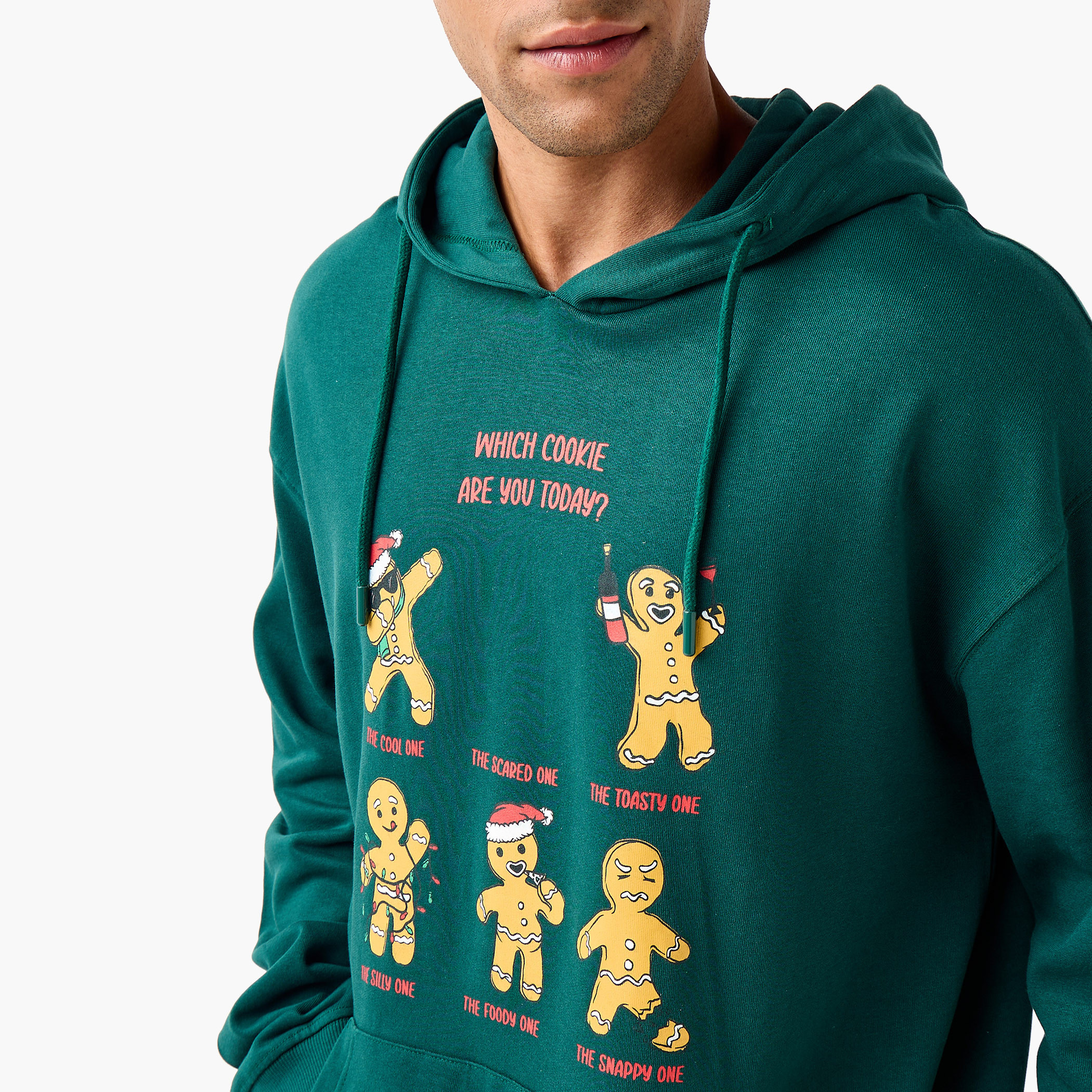 Shop Men Regular Fit Christmas Gingerbread Man Print Hoodie Online ...