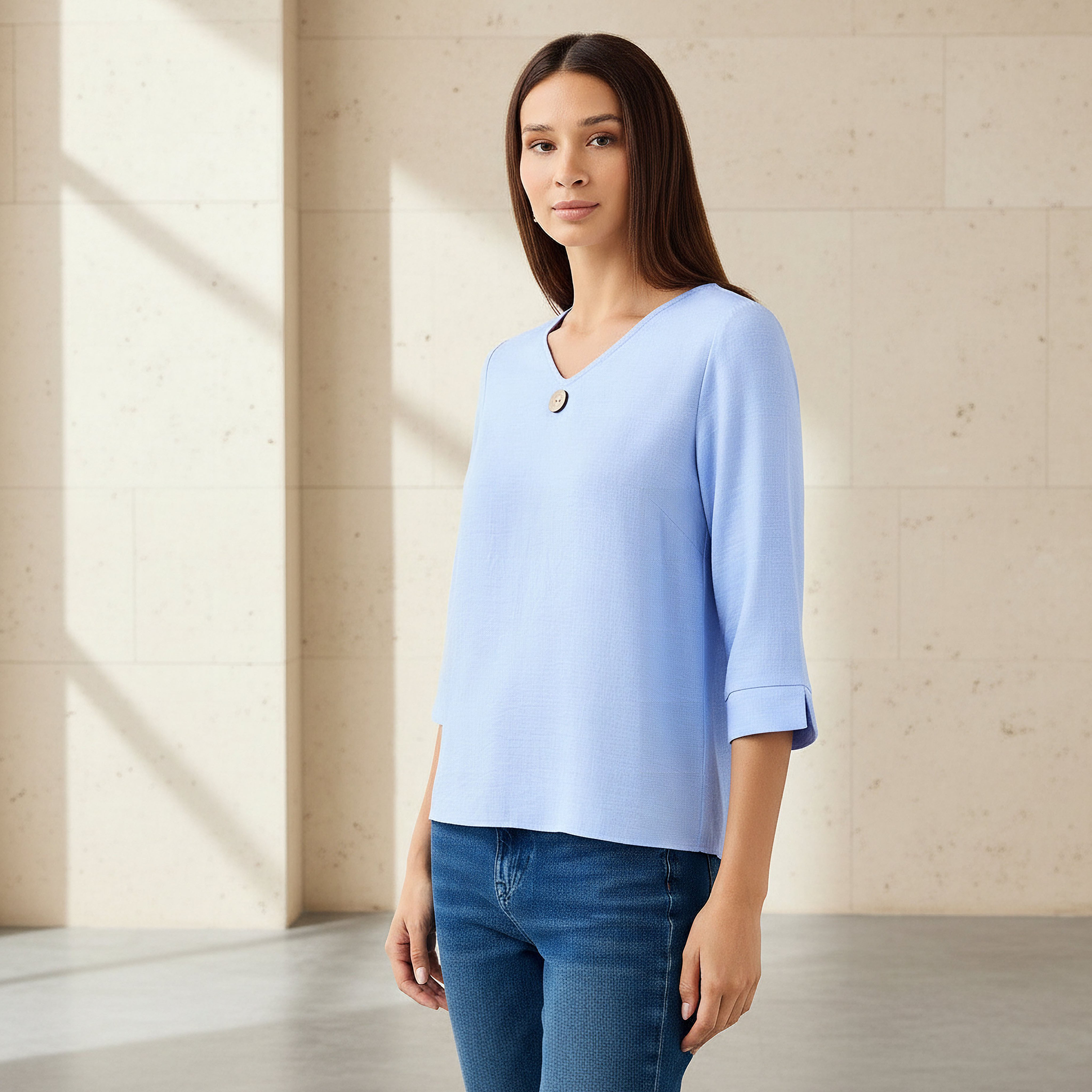 Buy Single Front Button V-neck Top Online | Centrepoint Kuwait