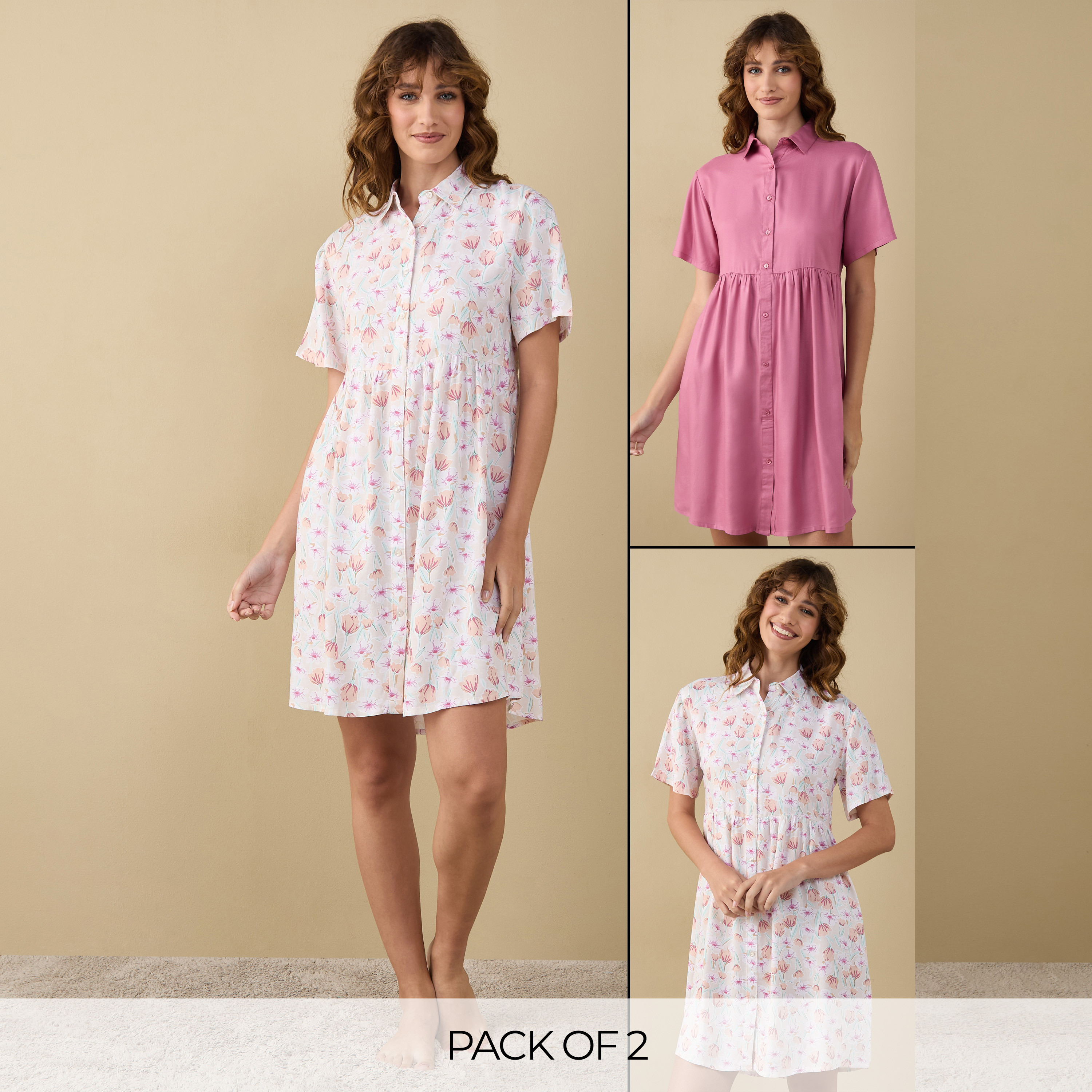 Shop Set of 2 - Assorted Sleepshirt with Short Sleeves Online | Splash UAE