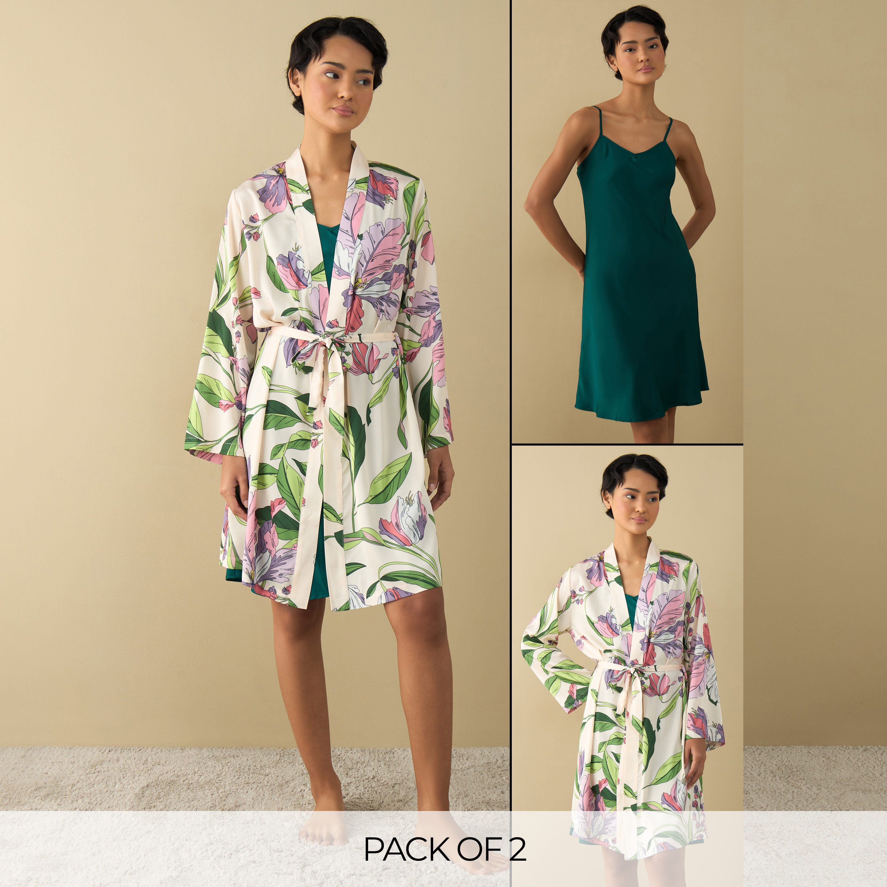 Shop Floral Print Night Robe with Slip Dress Online | Centrepoint Oman