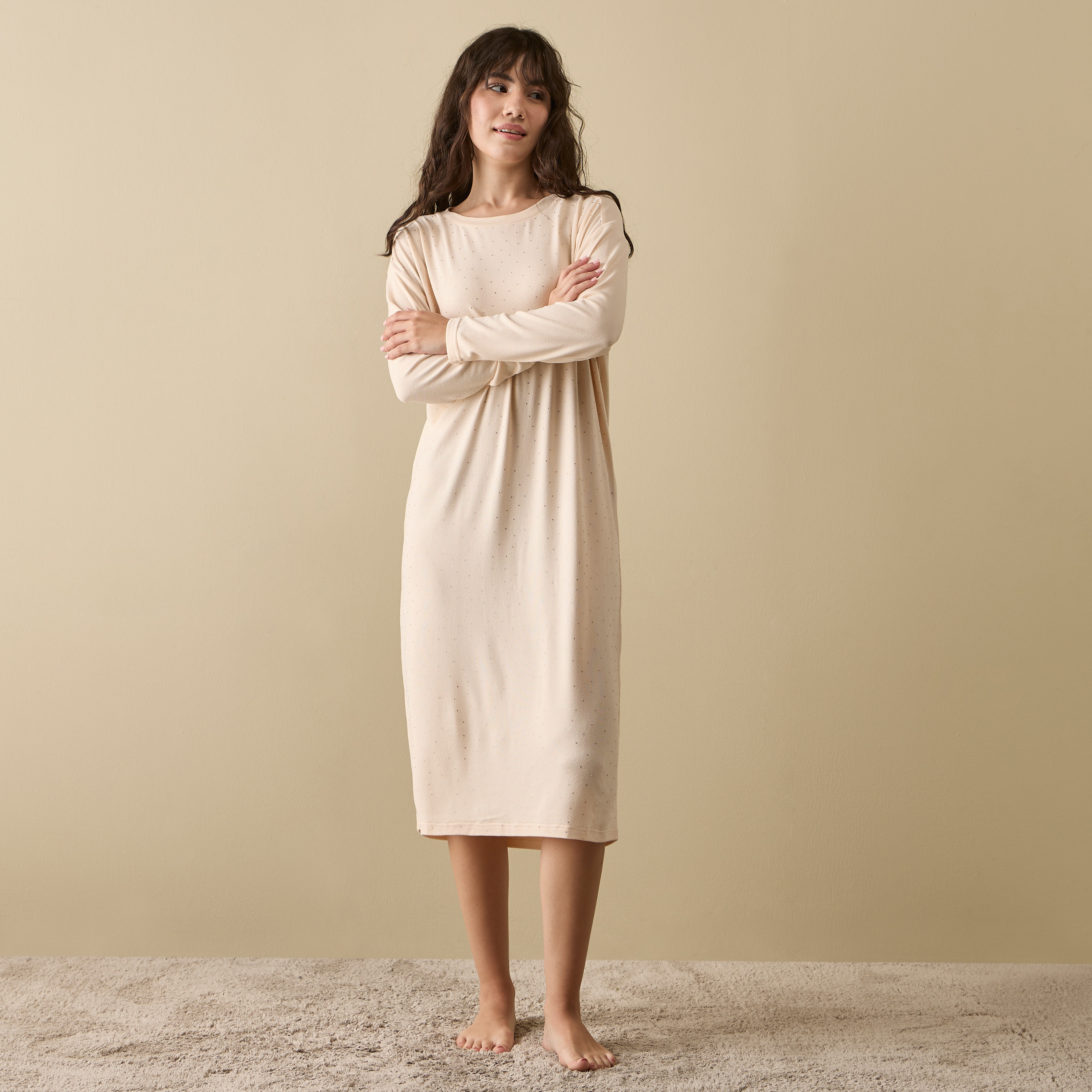 Shop Embellished Sleepshirt with Long Sleeves Online | Splash UAE