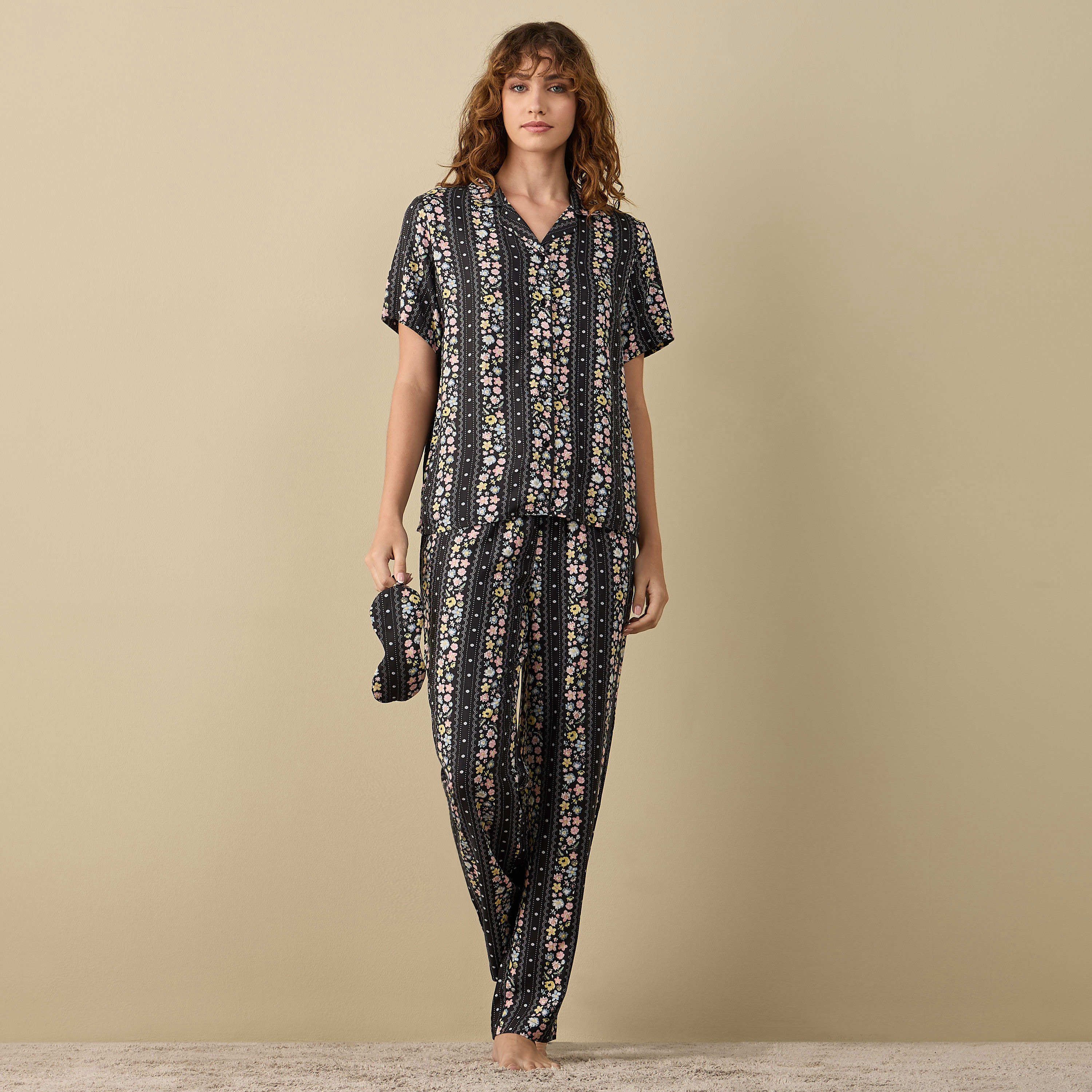 Shop Floral Print Short Sleeves Shirt and Pyjama Set Online ...