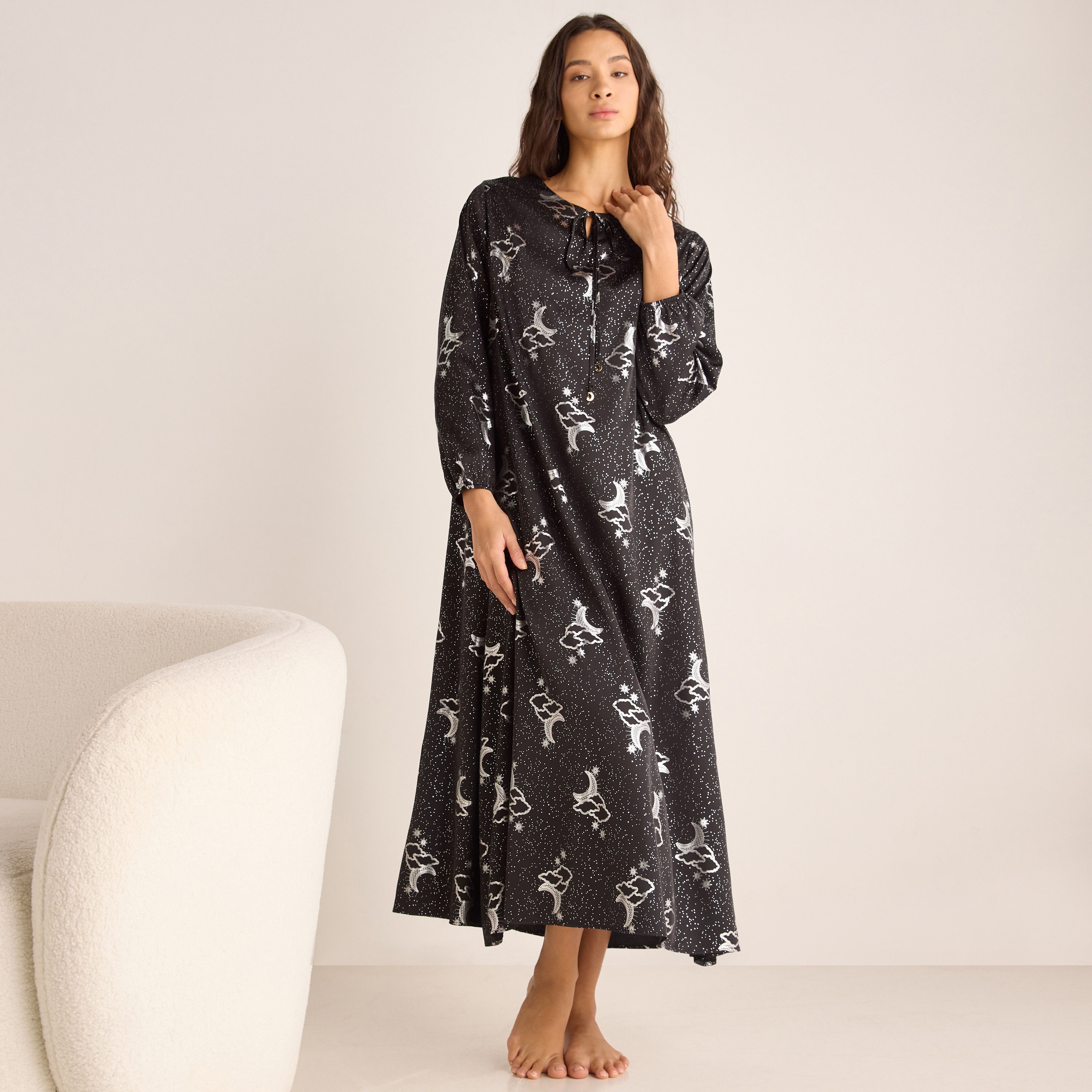 Shop Printed Night Dress with Long Sleeves Online | Splash UAE