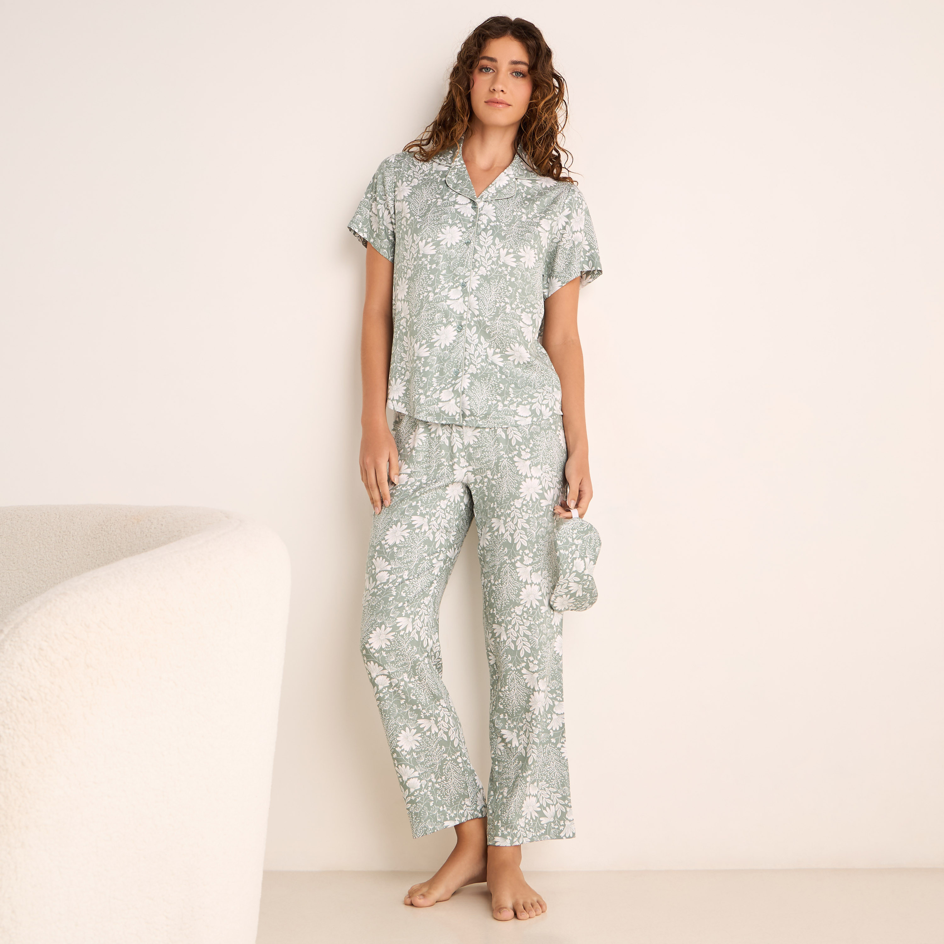 Shop Floral Print Viscose Pyjama Set Online | Splash UAE