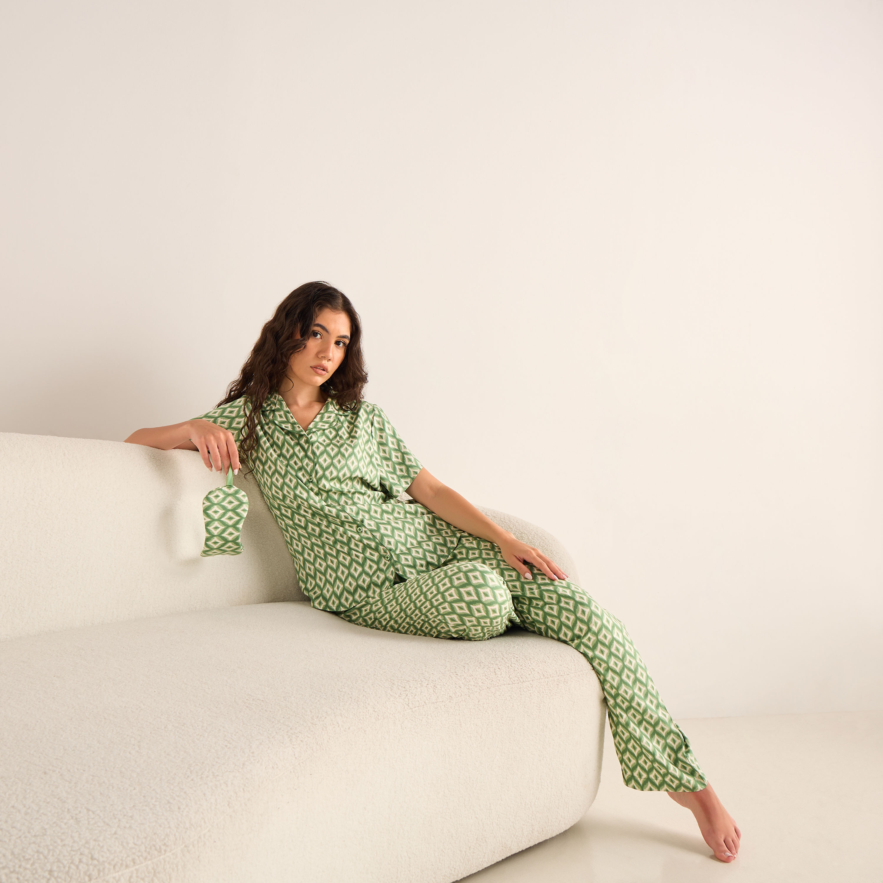 Buy All-Over Print Shirt and Pyjama Set with Eyemask Online ...