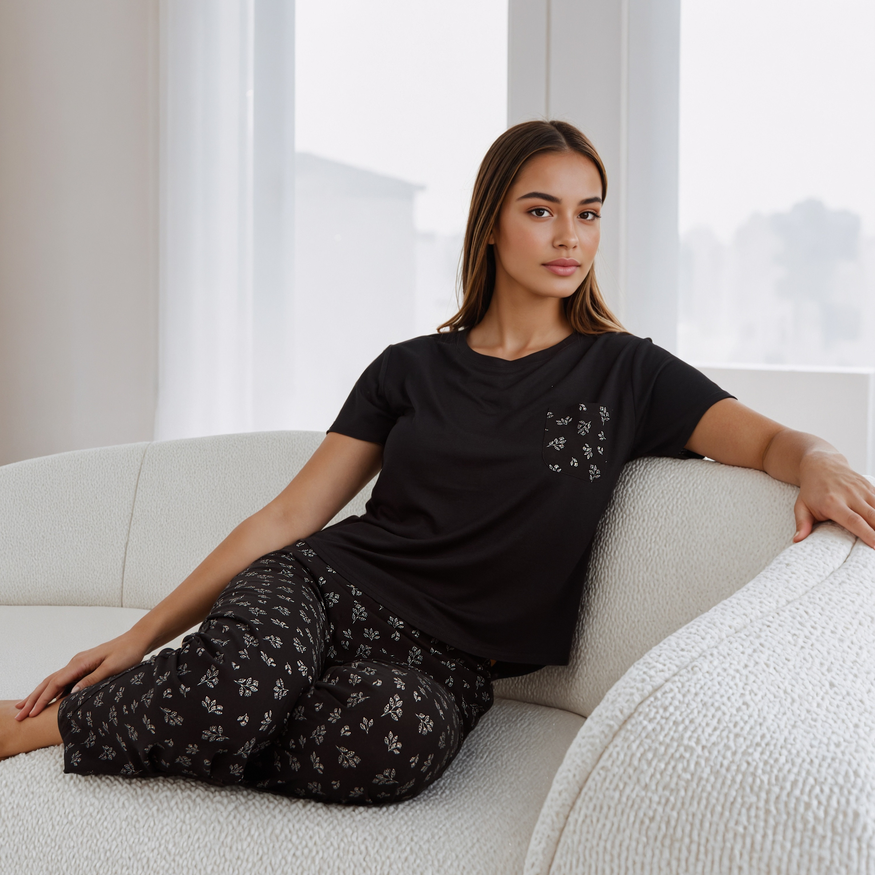Shop Floral Print Viscose Pyjama Set Online | Splash UAE
