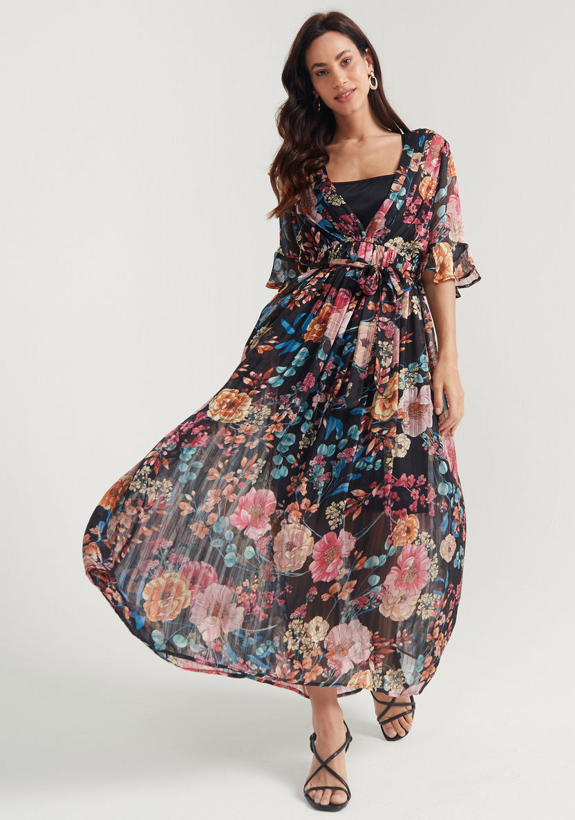 Buy 2xtremz Floral Print A Line Maxi Dress With V Neck And 3 4 Sleeves