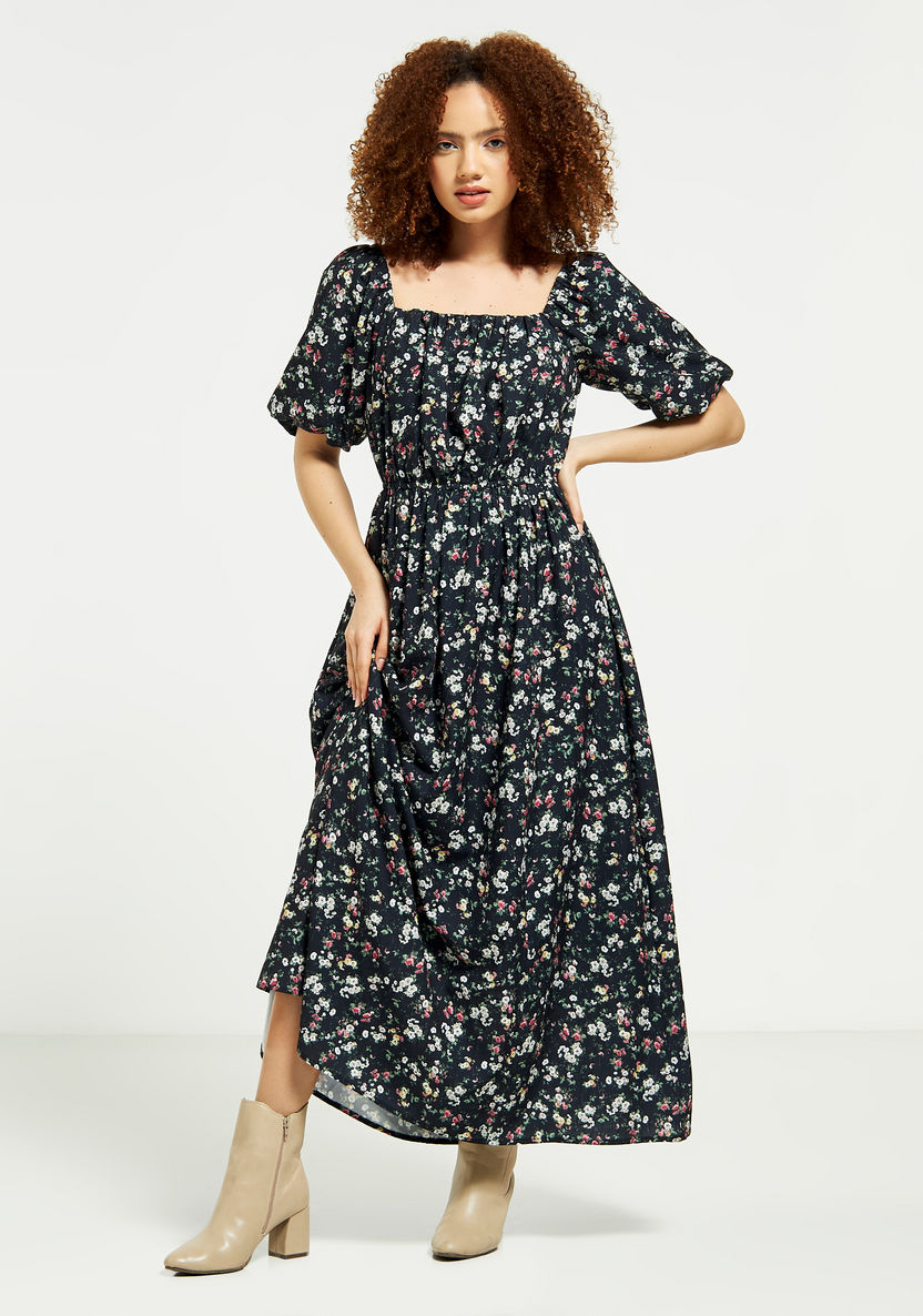 Buy 2xtremz Floral Print Square Neck Maxi Dress With Balloon Sleeves