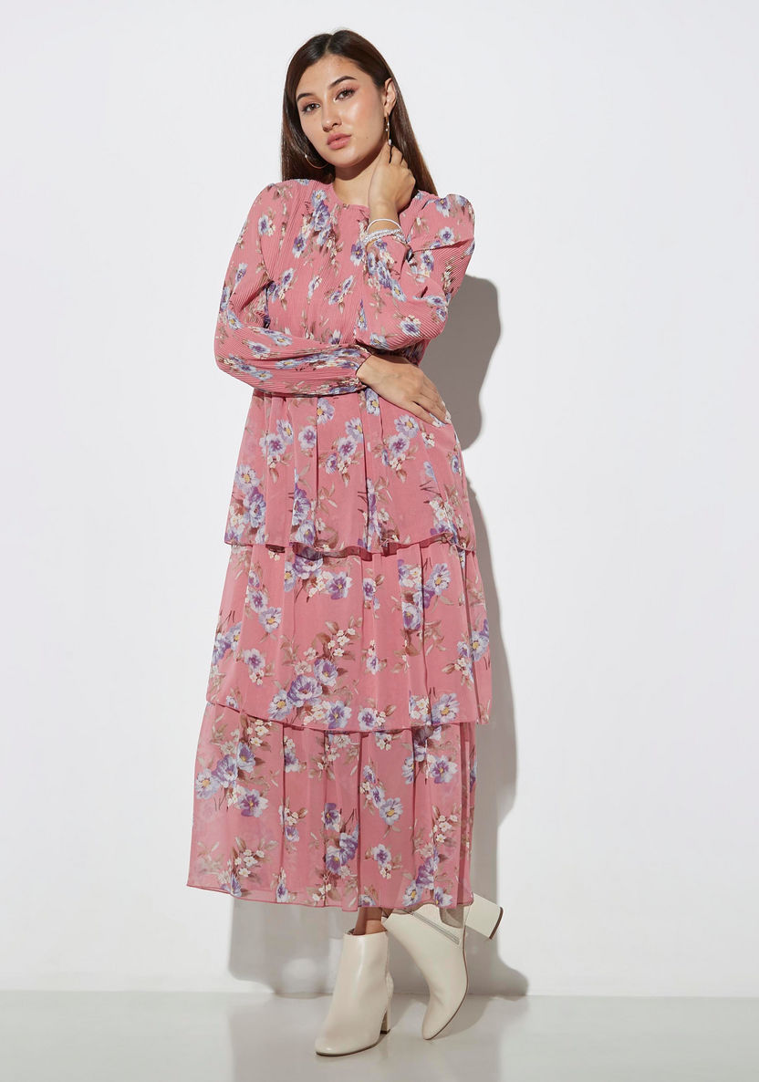 Buy Womens 2xtremz All Over Floral Print Maxi Tiered Dress With Round