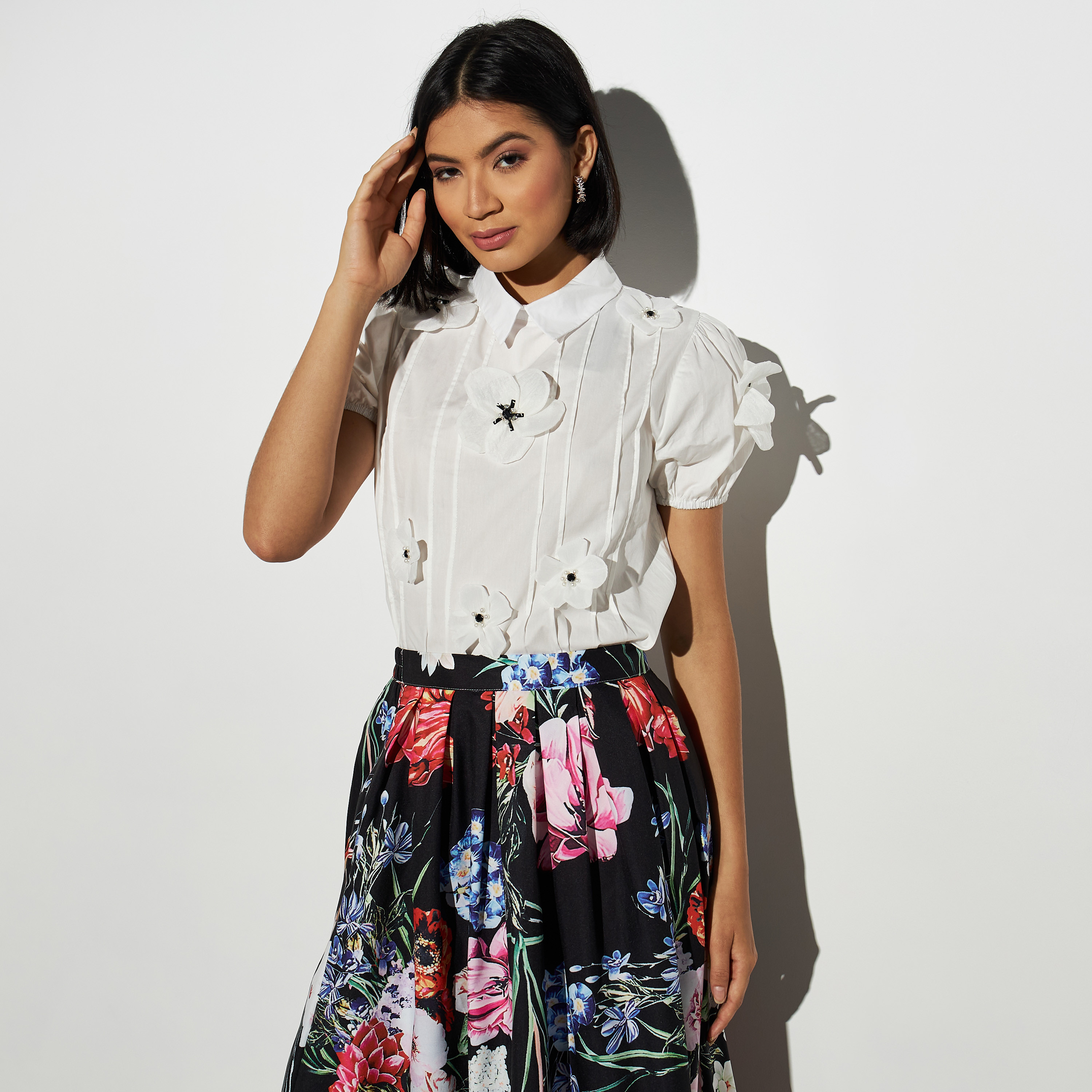 Buy 2Xtremz Floral Embellished Top with Collar and Puff Sleeves ...