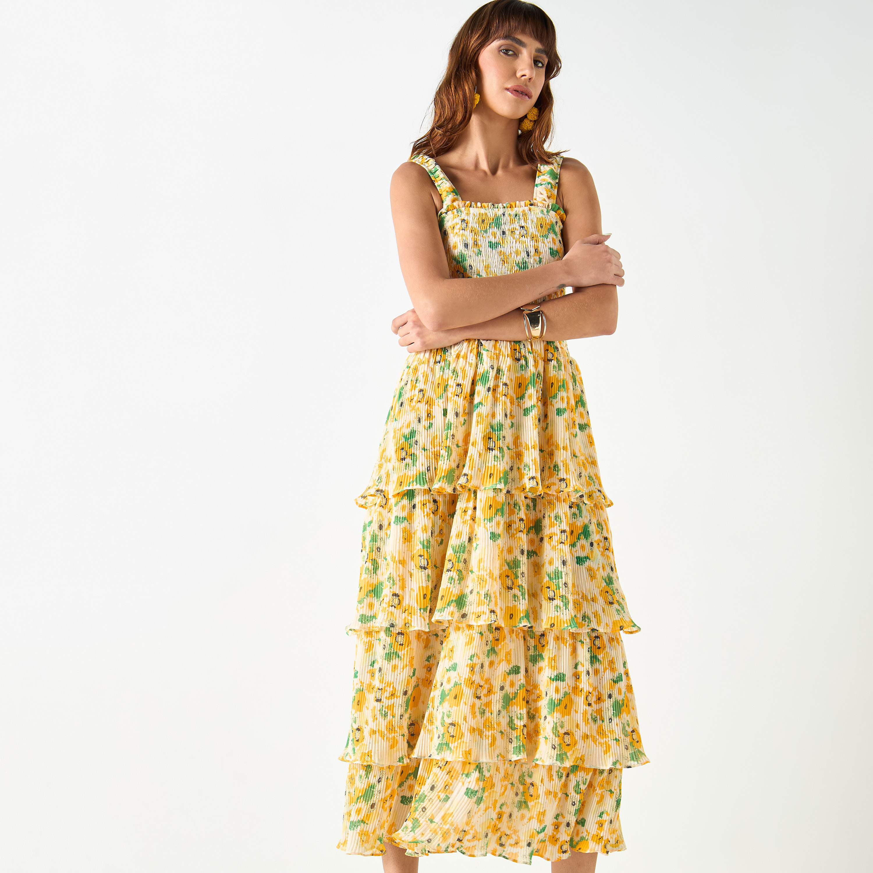 Buy 2Xtremz All-Over Floral Print Sleeveless Dress with Ruffles Online ...
