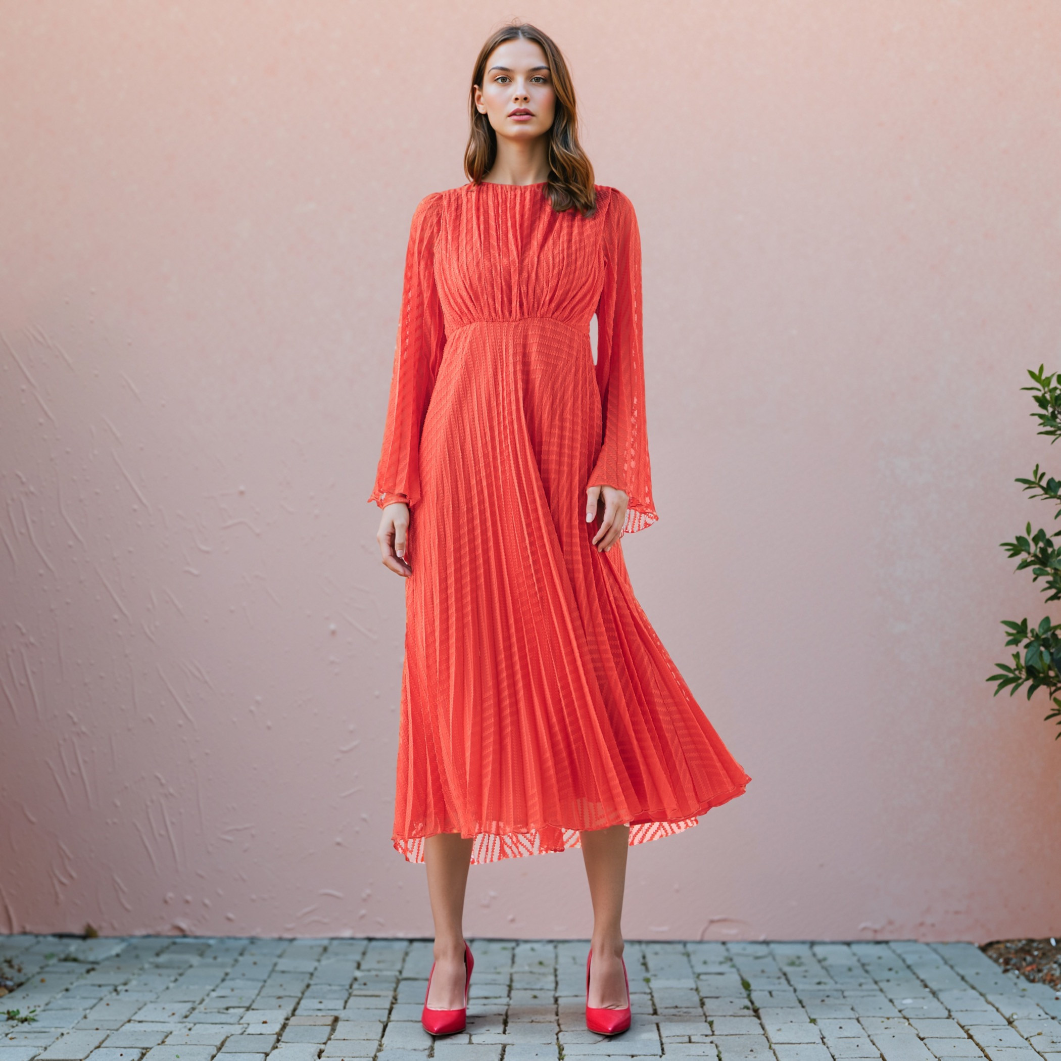 Shop 2Xtremz Pleated Midi Dress with Flared Sleeves Online ...