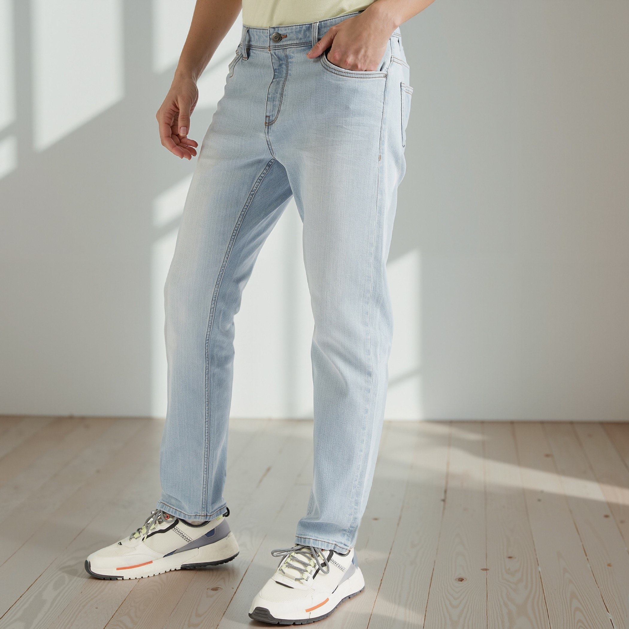 Shop Solid Mid-Rise Jeans with Pockets and Button Closure Online ...