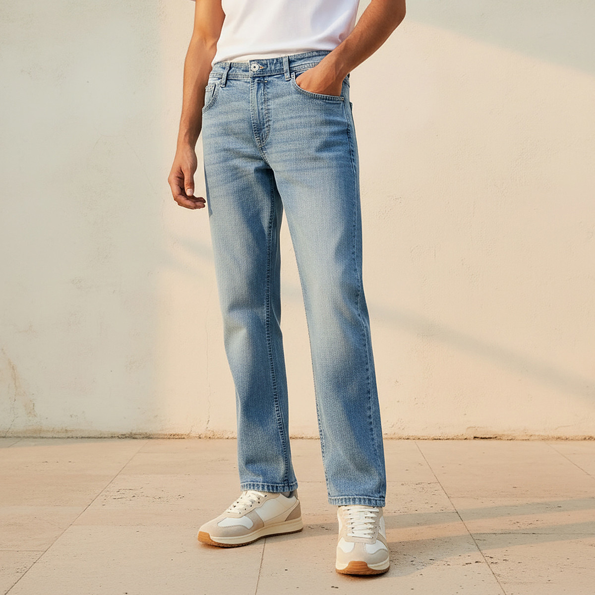 Shop Men Straight Fit High Rise Jeans Online | Centrepoint Qatar